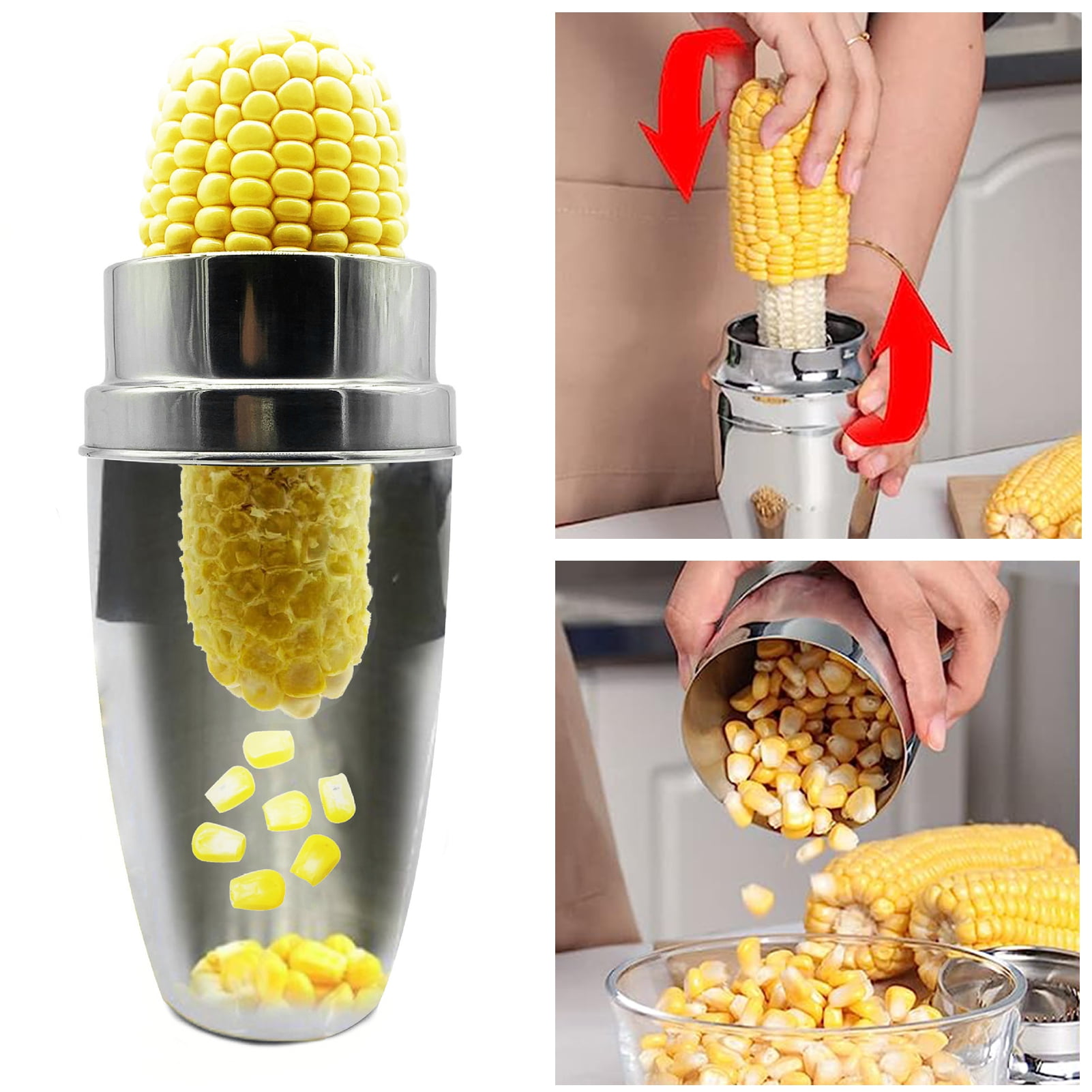 Wharick Corn Cutter Peeler, Corn Cob Stripper with Splash Resistant Cup ...