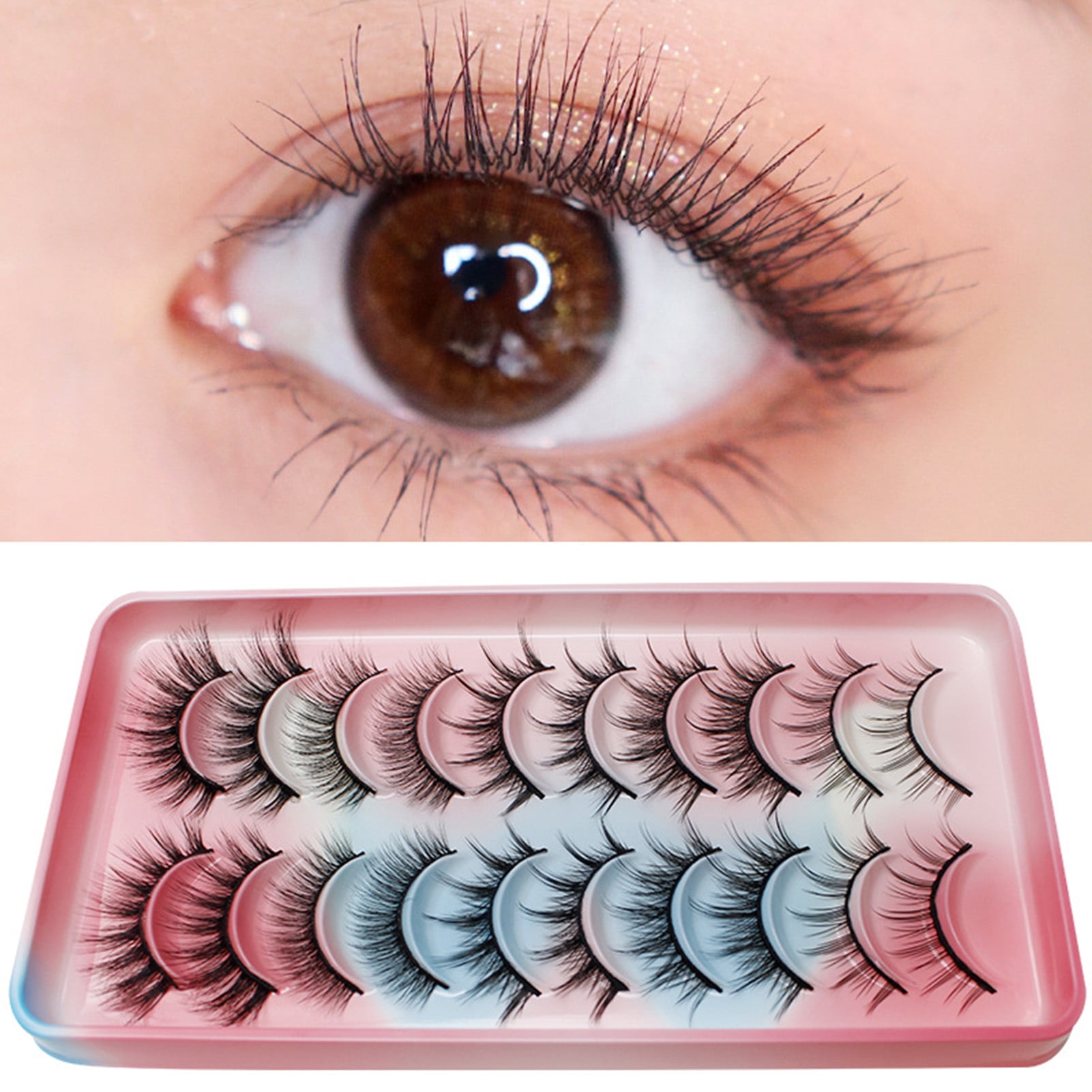 Wharick Fake Eyelashes, 10 Pairs/Box False Lashes Wispy Curly 3D Effect ...