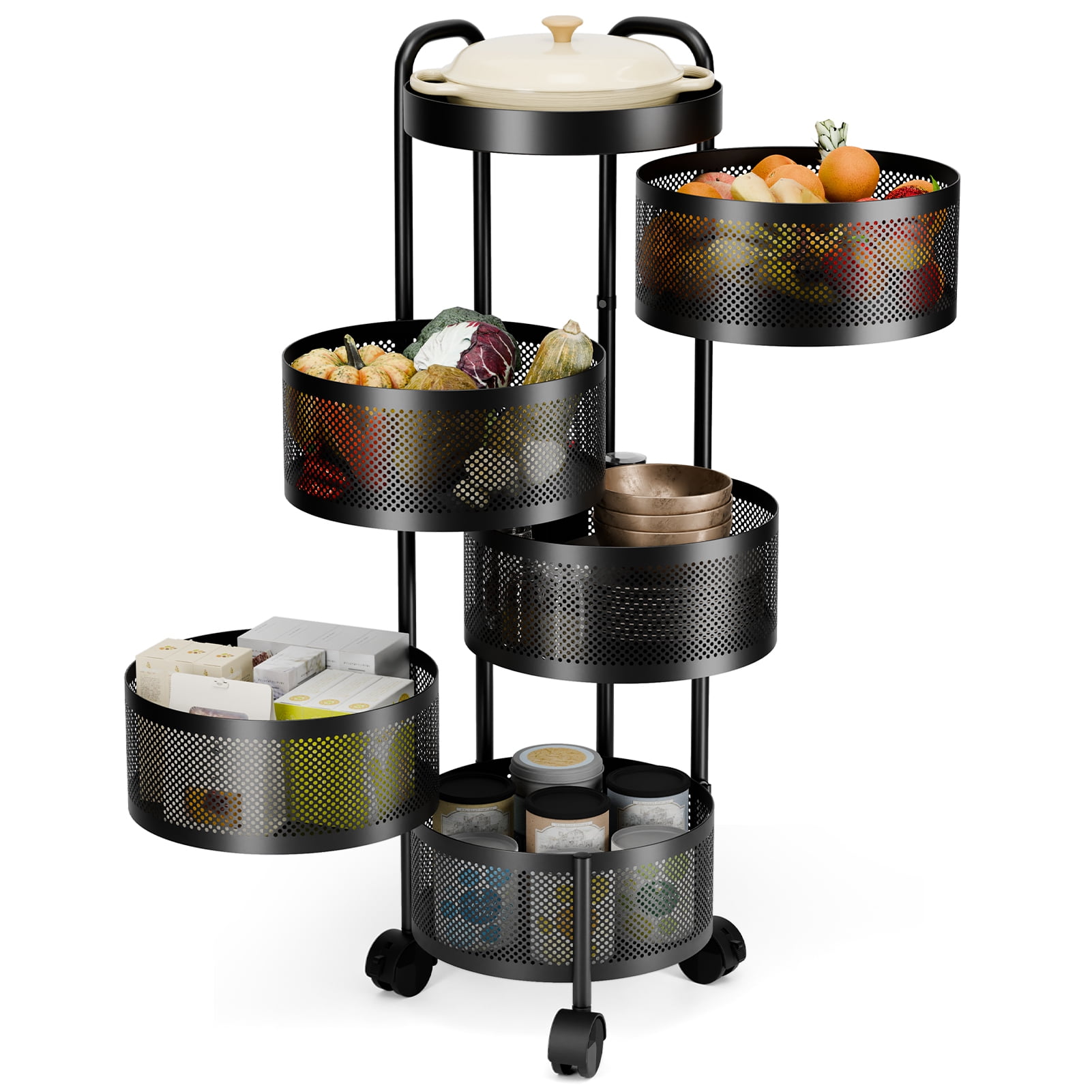 Wharick Kitchen Fruit Vegetable Rotating Storage Rack 5 Tier Metal ...