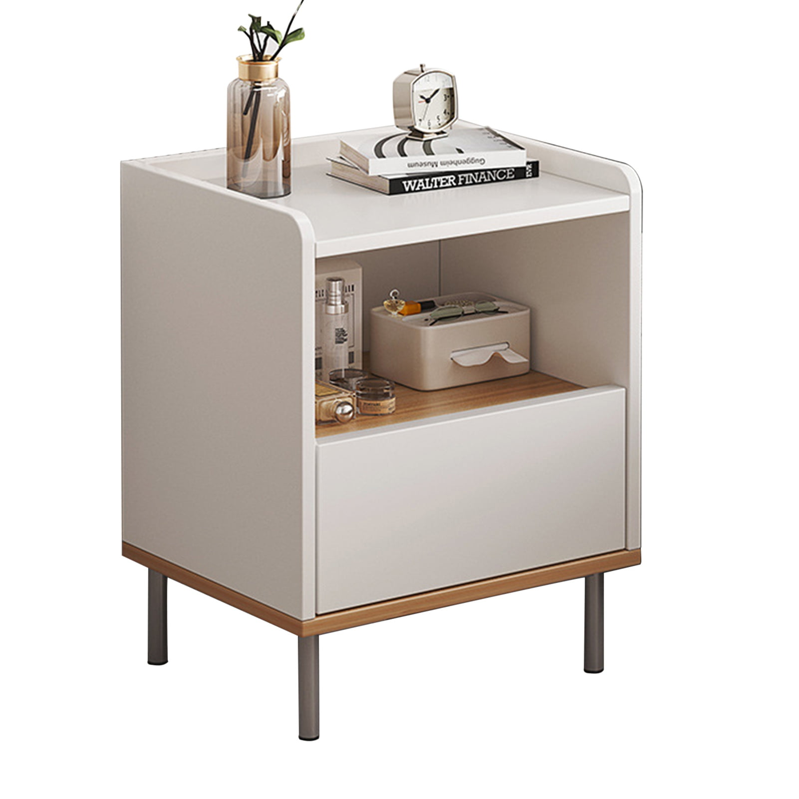 Wharick Modern Nightstand with Drawer, Metal Legs Night Table Storage ...