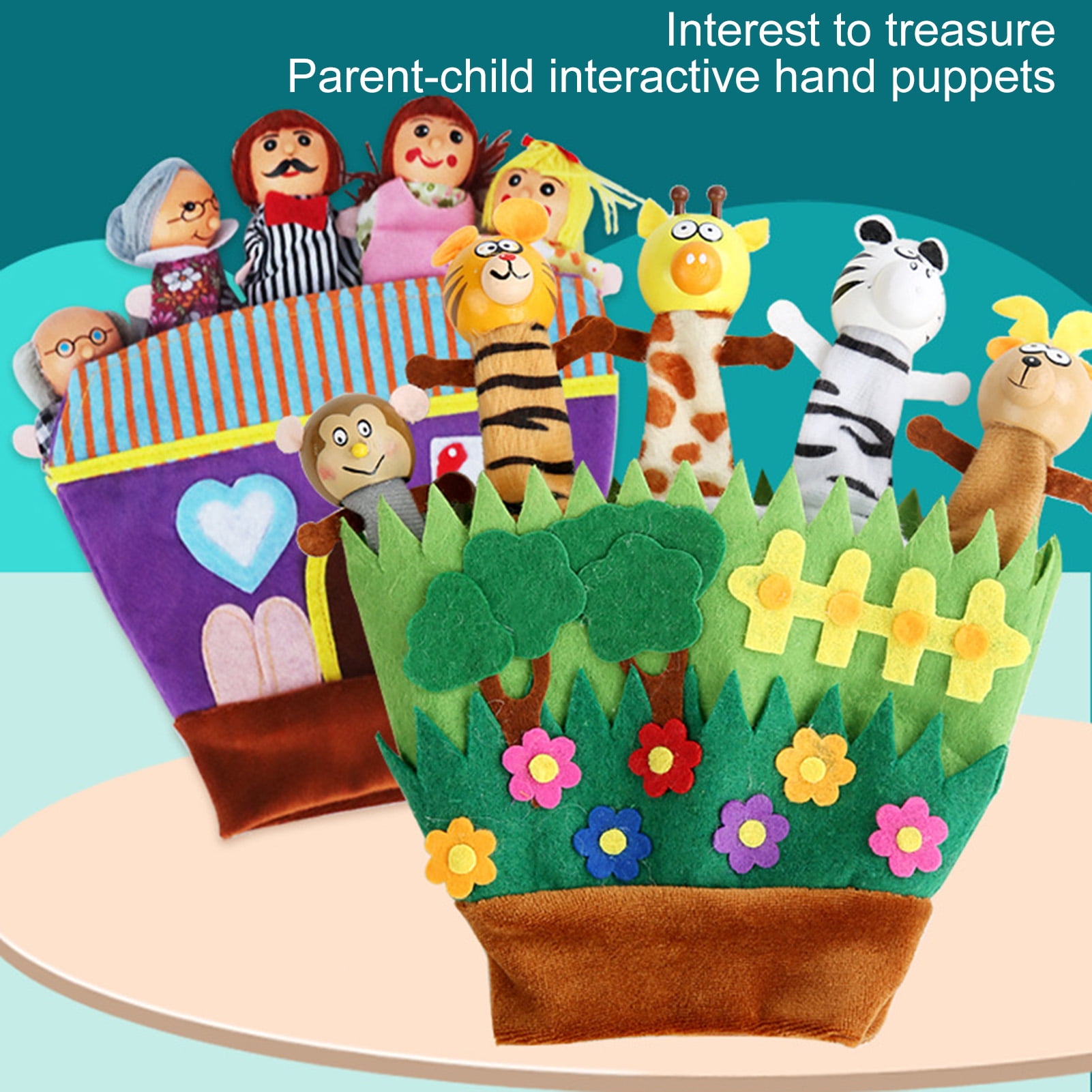 Wharick New Family & Wildlife Buddy Hand Puppets Toy, Elephant, Tiger ...