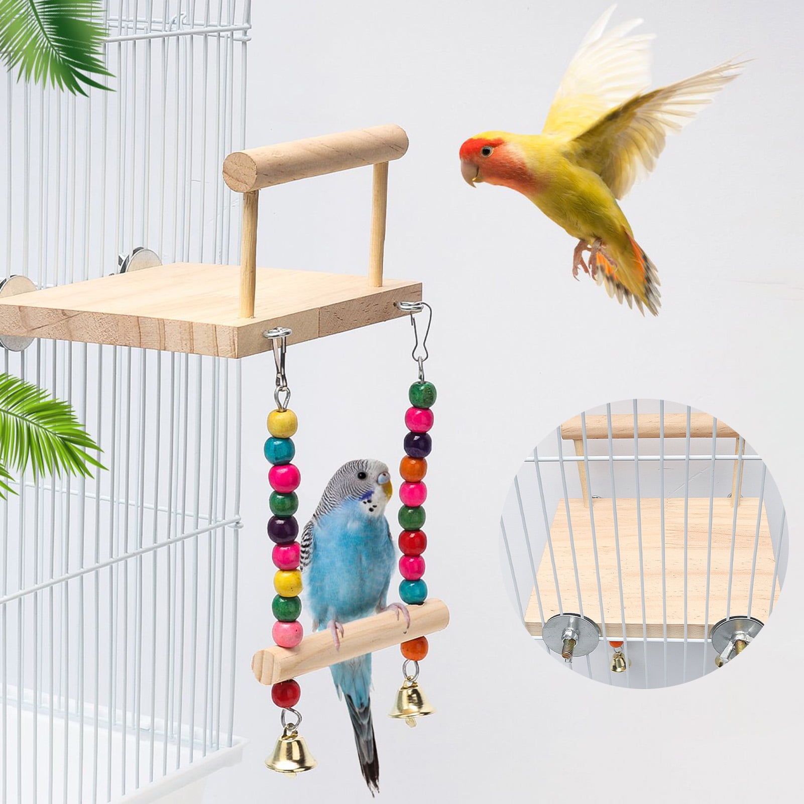 Wharick Parrots Bird Swing Toy Wood Platform Colorful Beads Bird Perch ...