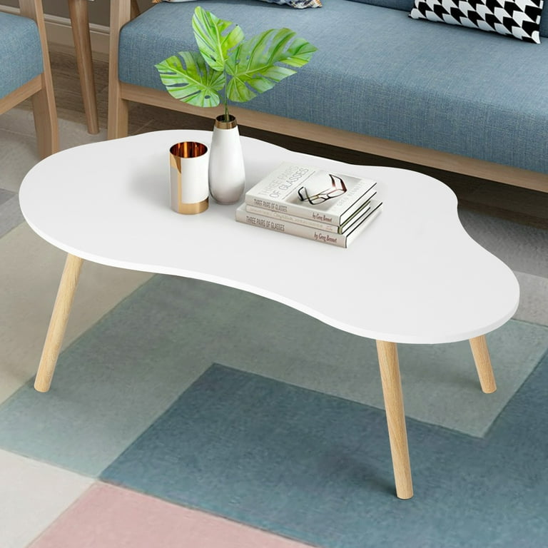 Wharick Small Coffee Table White Modern Tea Table Coffee Desk Cloud Shape Indoor End Table for Living Room Bedroom 39.37x19.69x16.14 inch