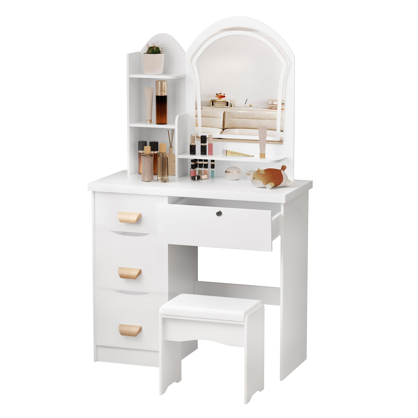 Wharick Small Makeup Vanity Table for Bedroom Dressing Table with LED ...