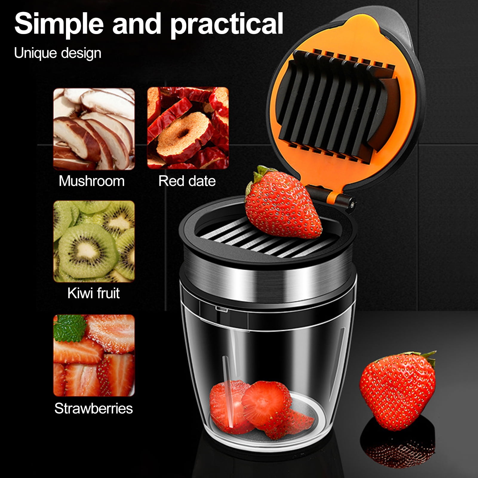 Wharick Strawberry Slicer, 304 Stainless Steel Banana Kiwi Slicer, 8 ...