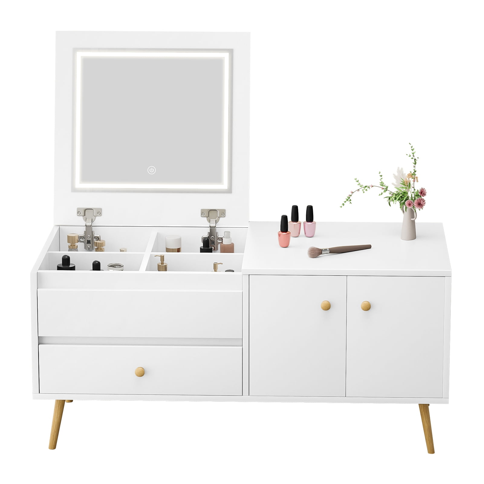 Wharick Vanity Table with Flip Top Light Mirror for Small Space Makeup ...