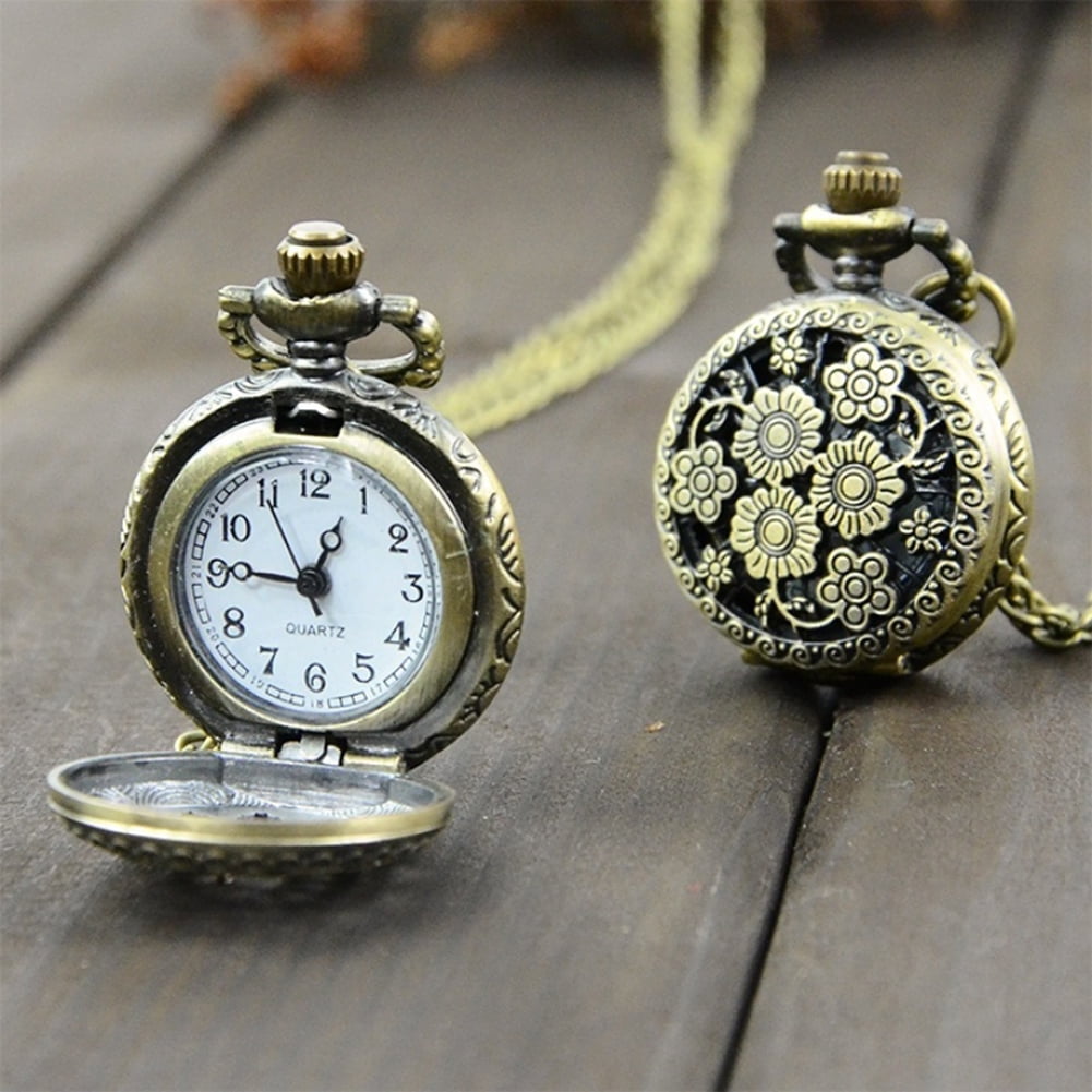 Wharick Vintage Quartz Pocket Watch Necklace Carving Pendant Chain ...