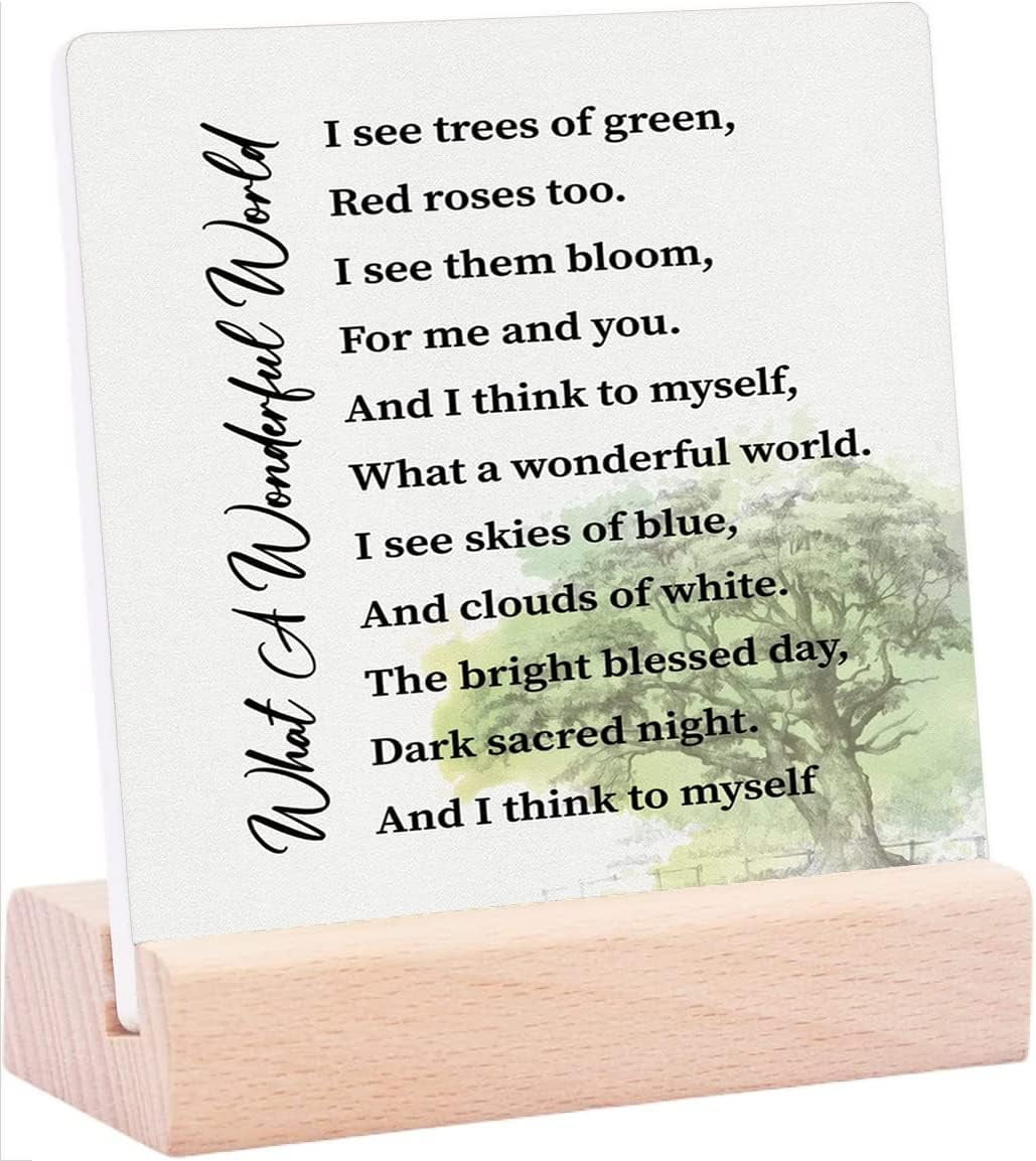 What A Wonderful World Ceramic Table Plaque with Wooden Stand Motto ...