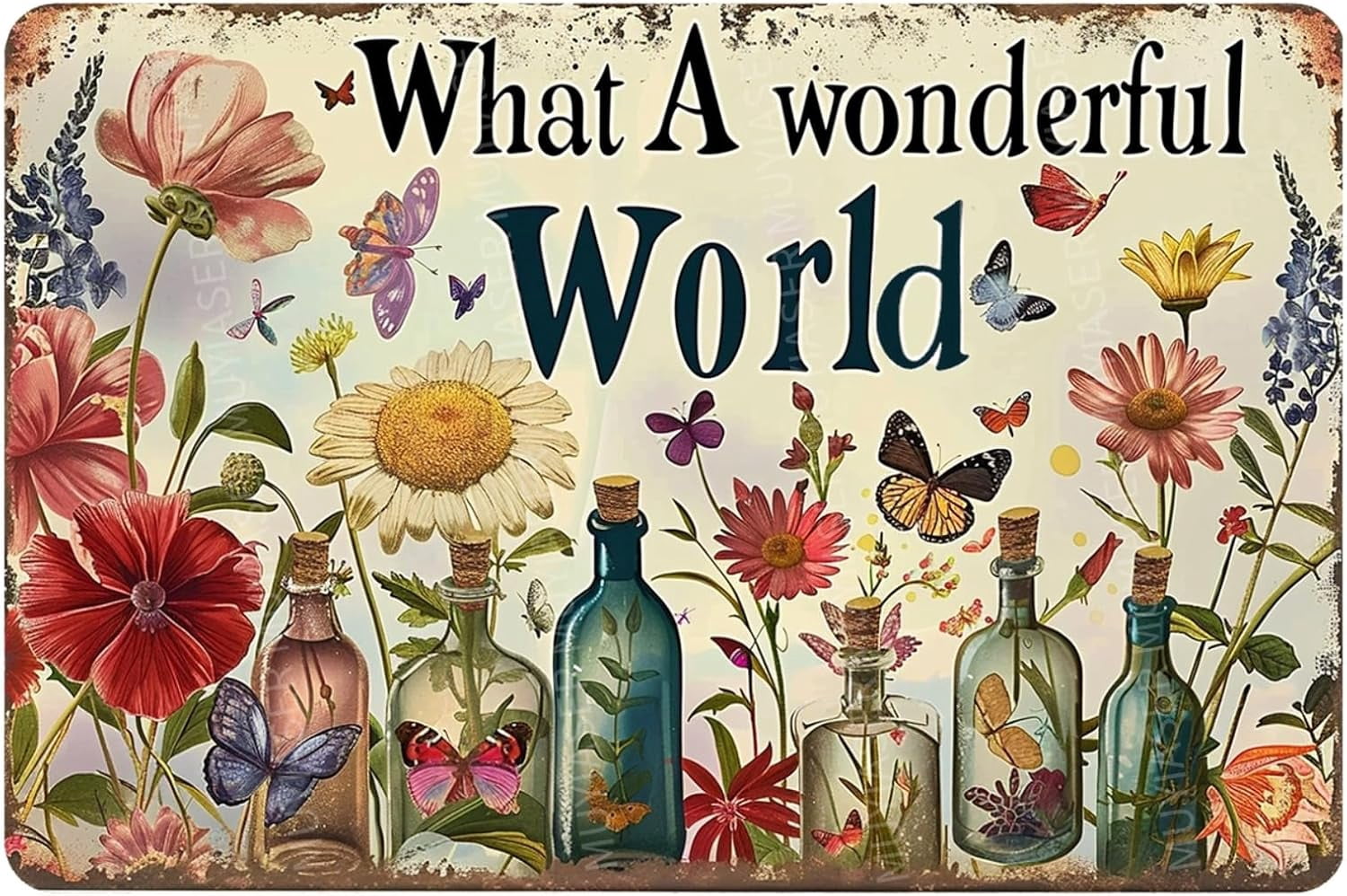 What A Wonderful World Flowers Vintage Signs Retro Tin Sign for Garden ...
