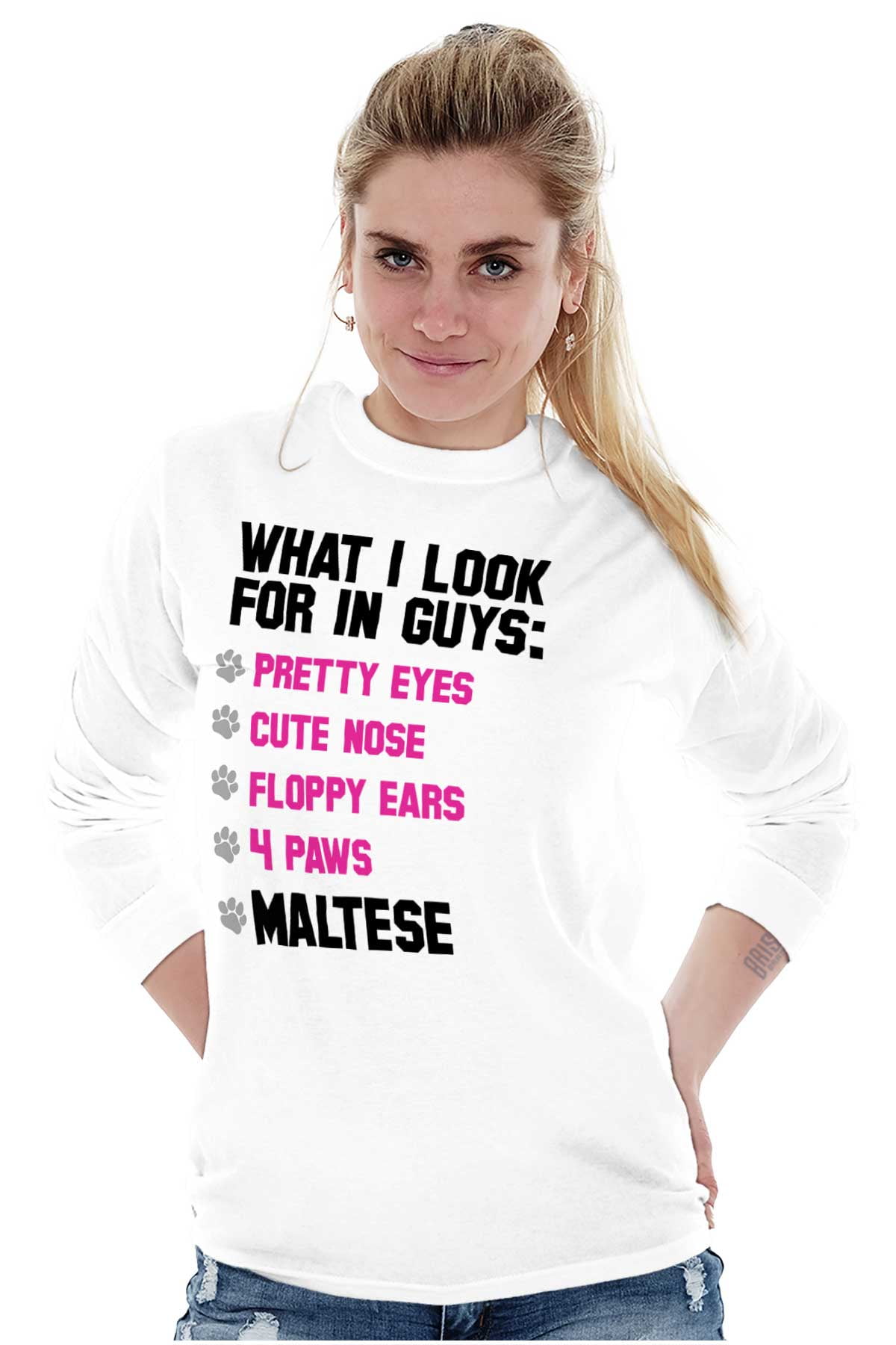 What I Look In Guys Maltese Dog Lover Women Plus Size Long Sleeve ...