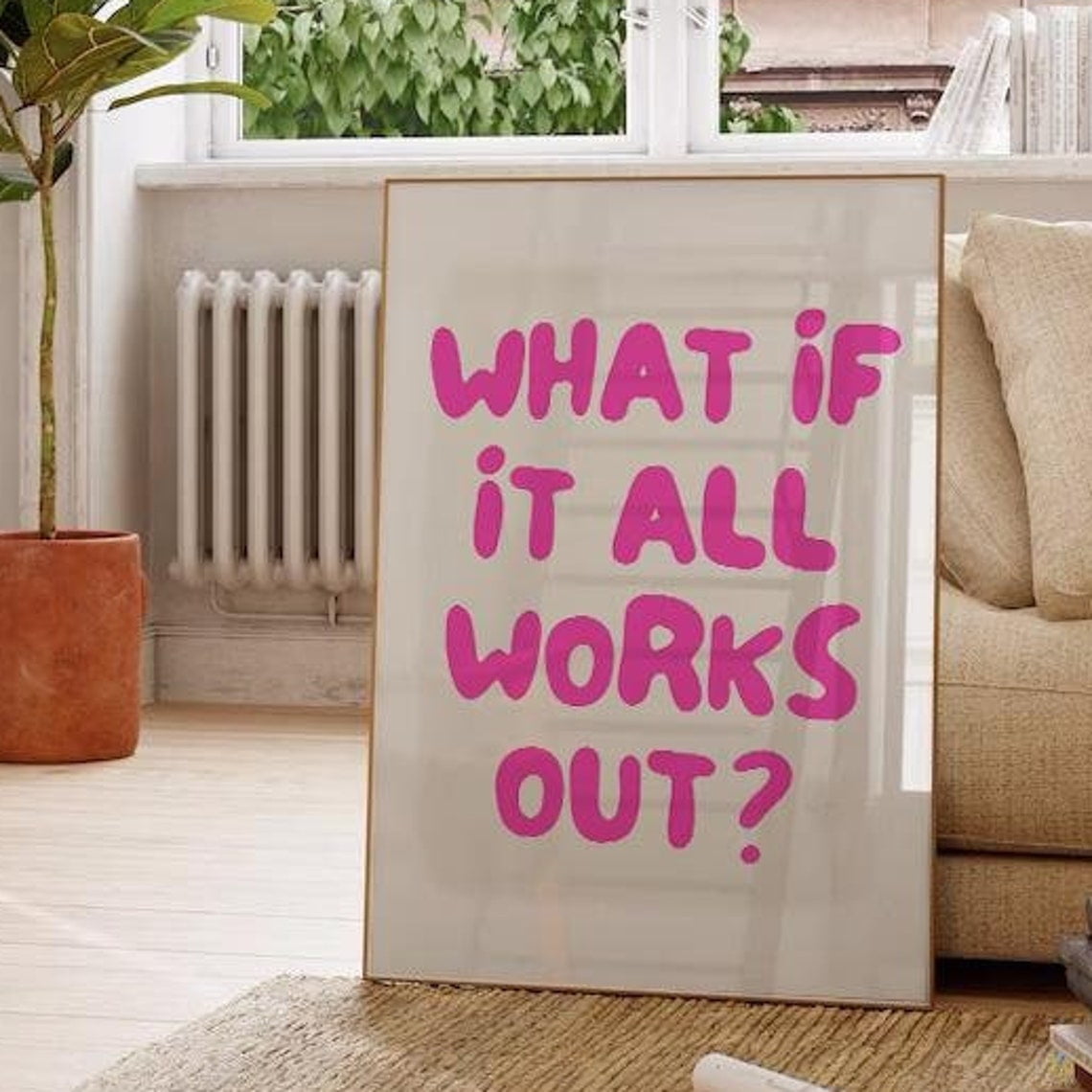 What If It All Works Out Wall Art Print, Pink Retro Aesthetic Poster, Apartment Decor, Trendy ...