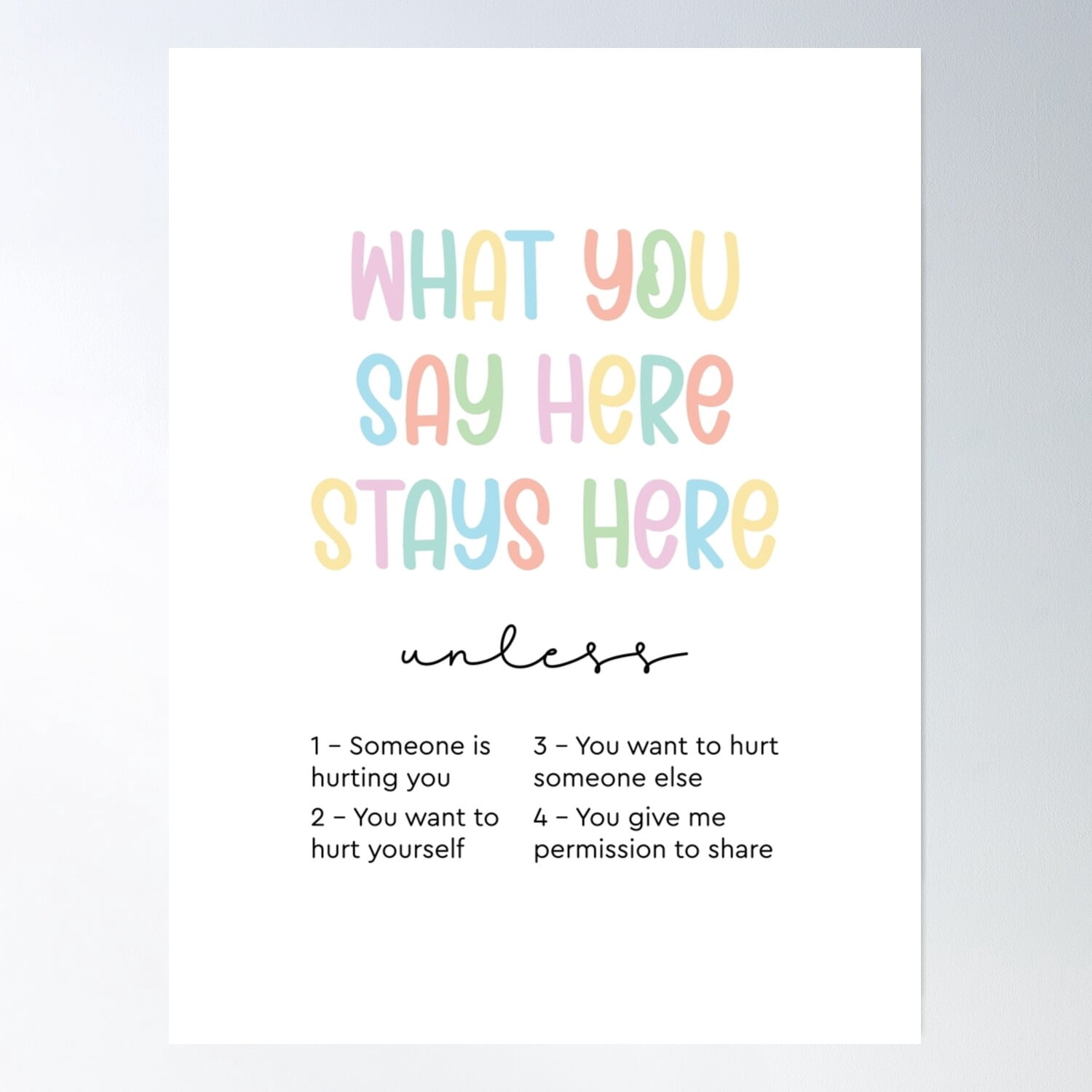 What You Say Here Stays Here | Confidentiality Sign | Pastel Rainbow ...