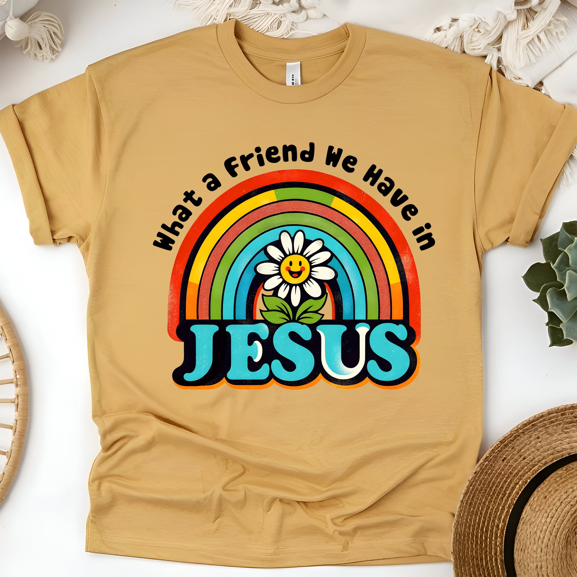 What a Friend We Have in Jesus Retro Rainbow Christian T-Shirt, Gold ...