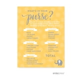 What's In Your Purse? Yellow Gender Neutral Elephant Baby Shower Games ...