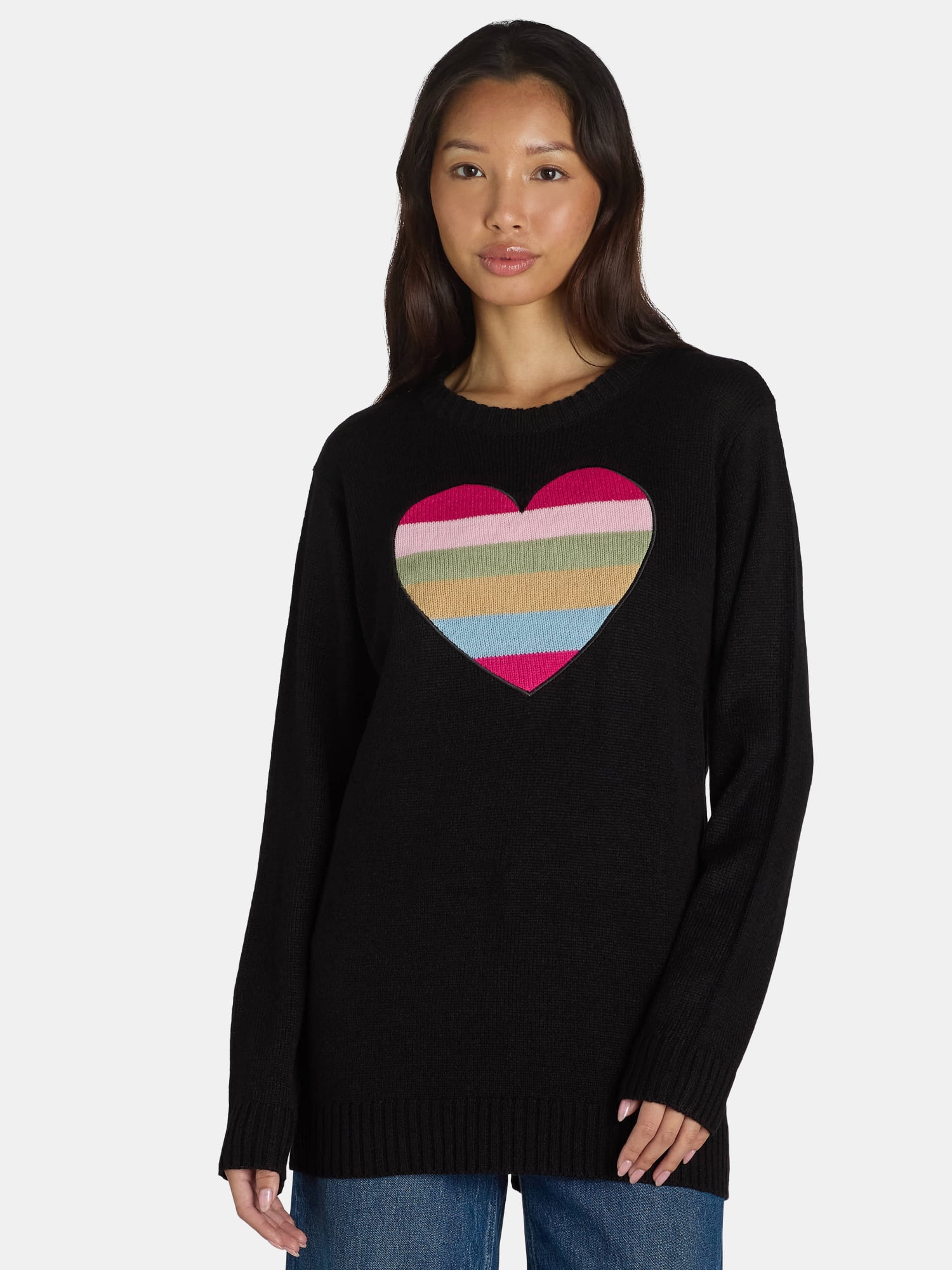 What's Next Women's and Women's Plus Size Heart Patch Pullover Sweater ...