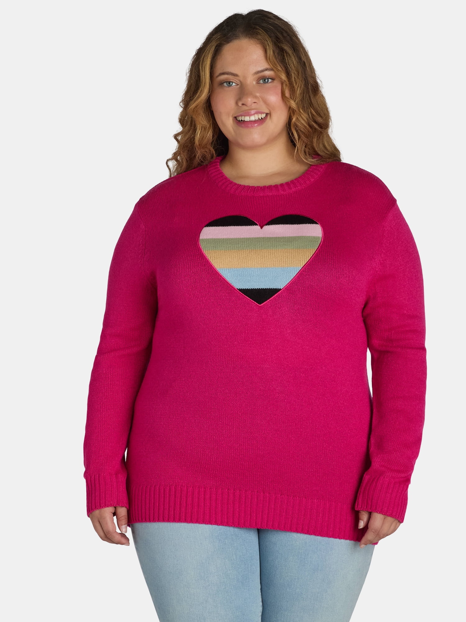 What's Next Women's and Women's Plus Size Heart Patch Pullover Sweater ...