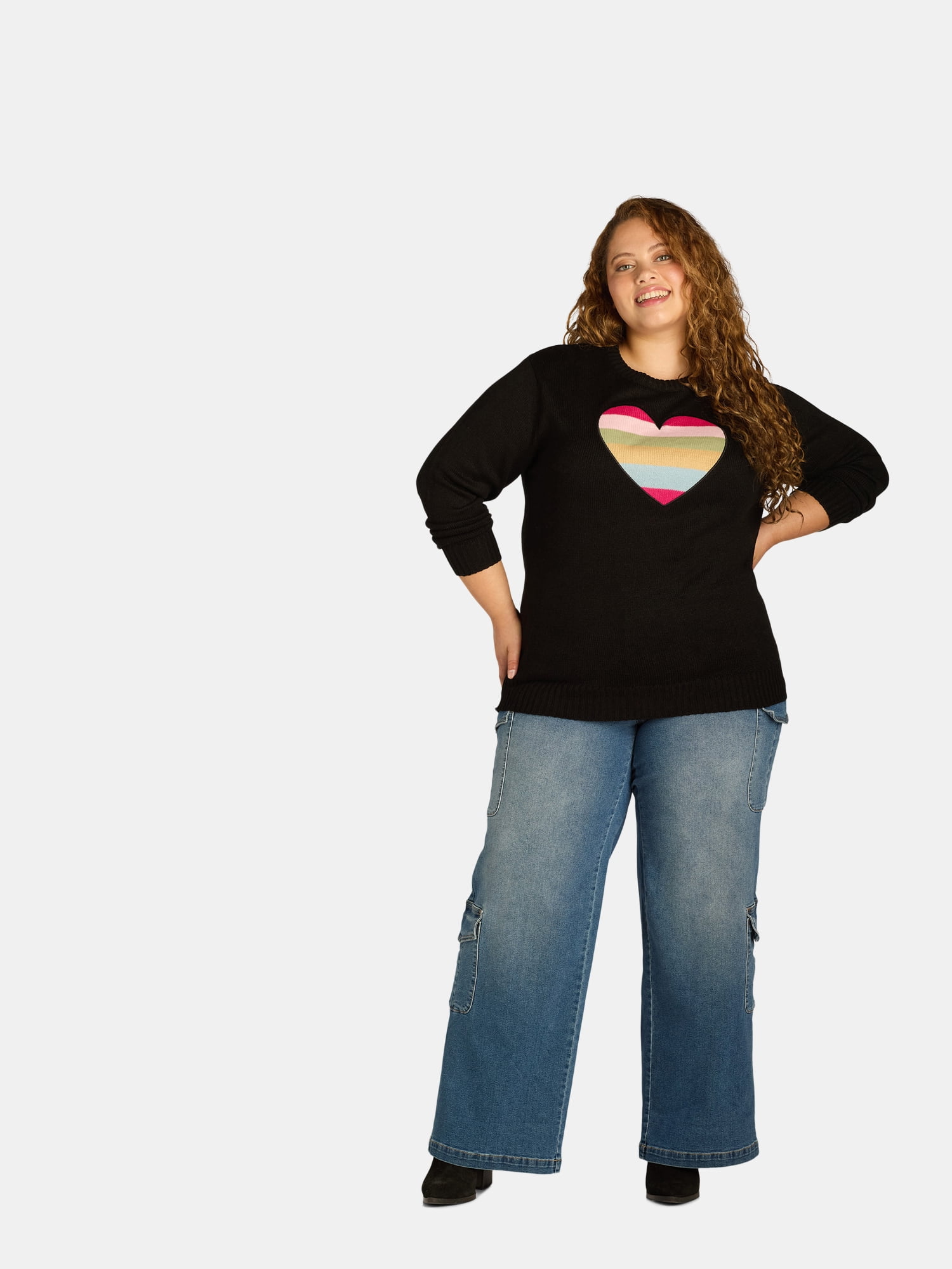 What's Next Women's and Women's Plus Size Heart Patch Pullover Sweater ...