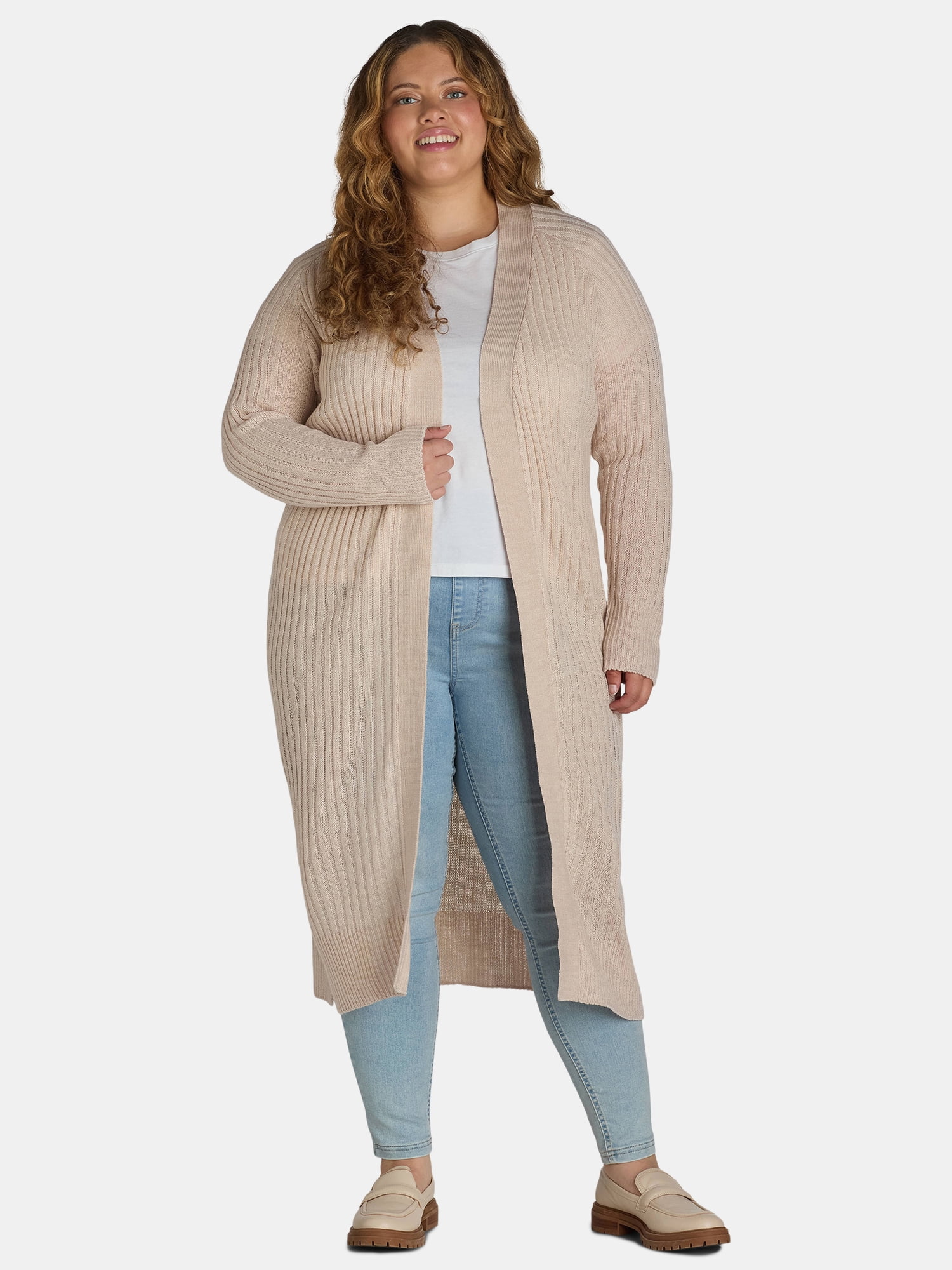 What's Next Women's Plus Size Ribbed Long Duster Cardigan, Sizes 1X-4X ...