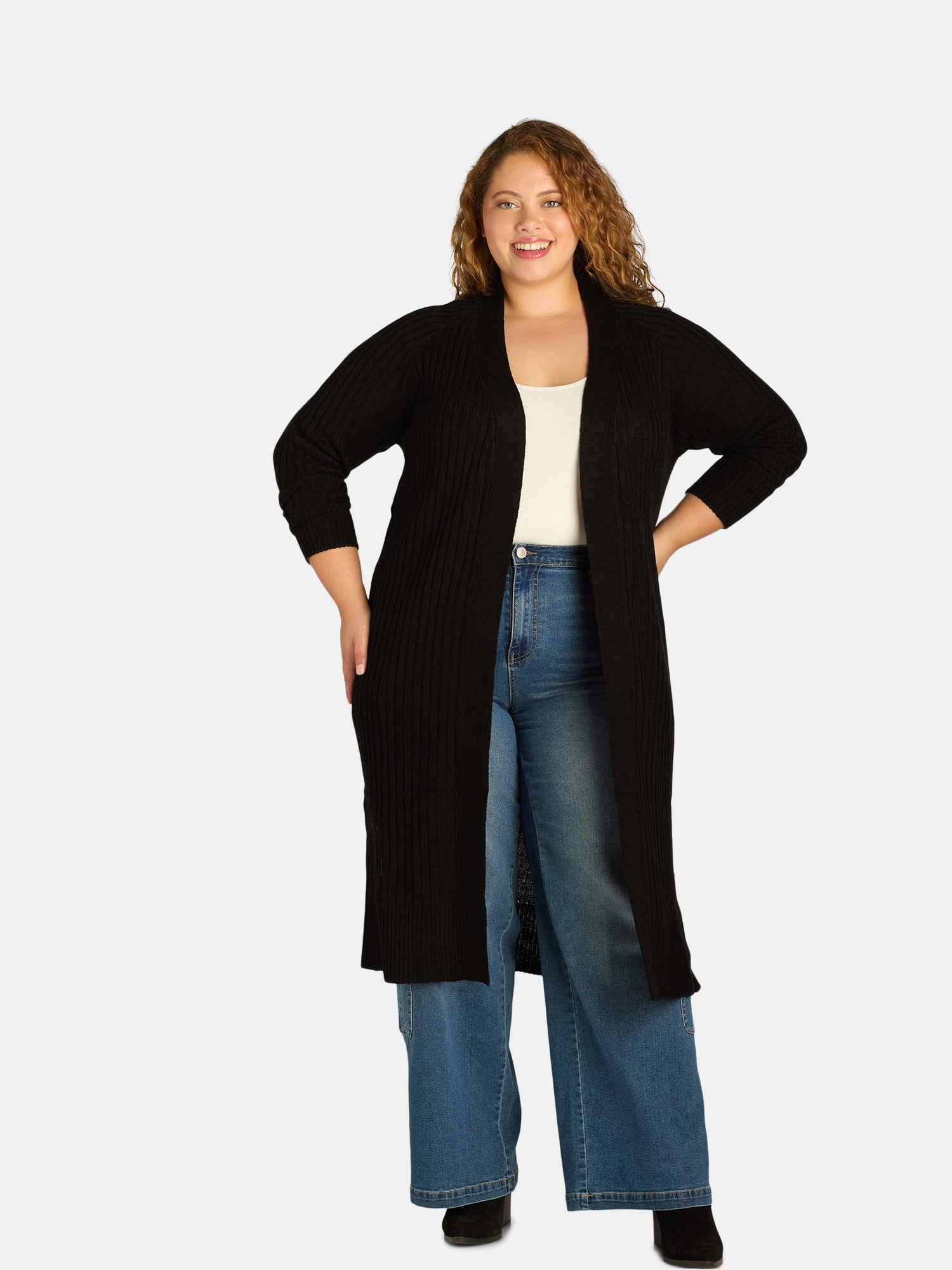 What's Next Women's Plus Size Ribbed Long Duster Cardigan, Sizes 1X-4X ...