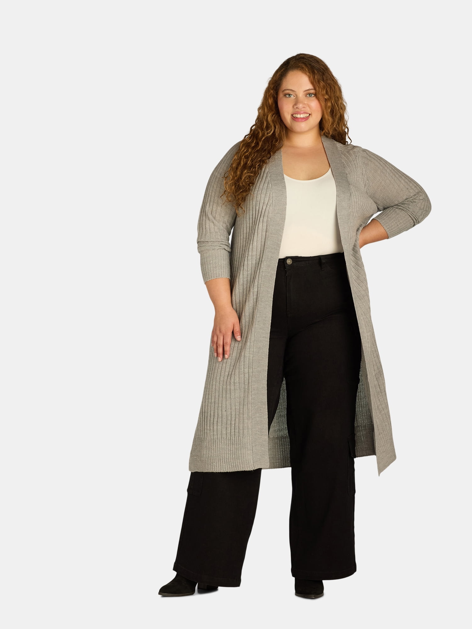 What's Next Women's Plus Size Ribbed Long Duster Cardigan, Sizes 1X-4X ...