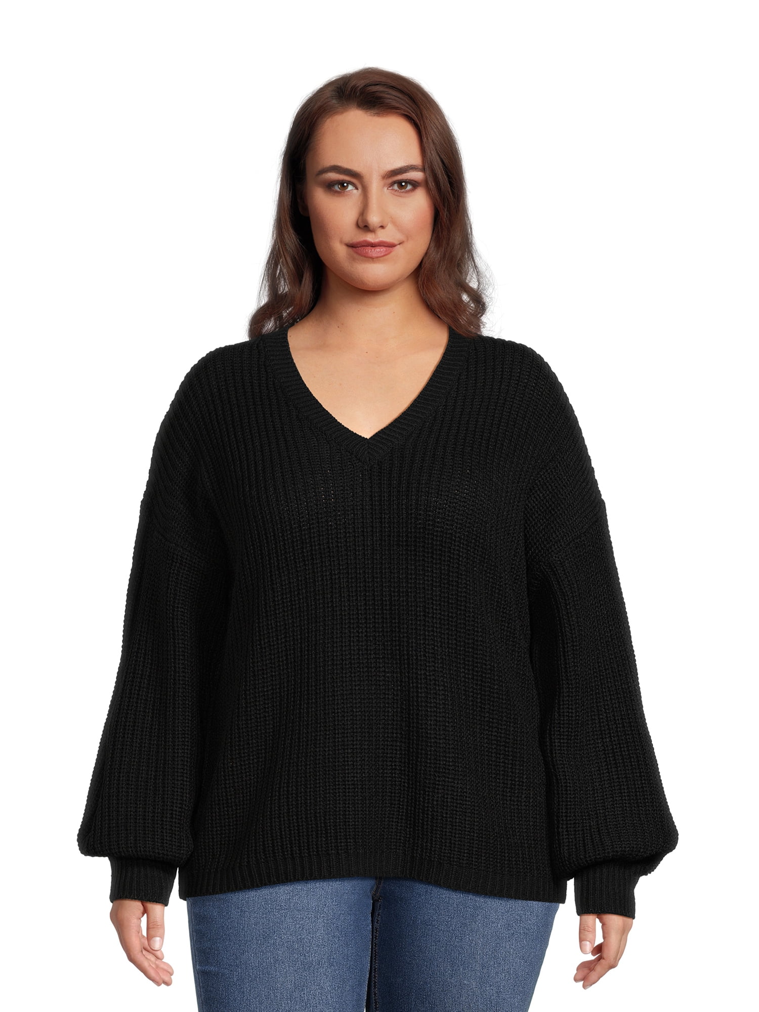 What's Next Women's Plus Size V-Neck Shaker Stitch Pullover - Walmart.com