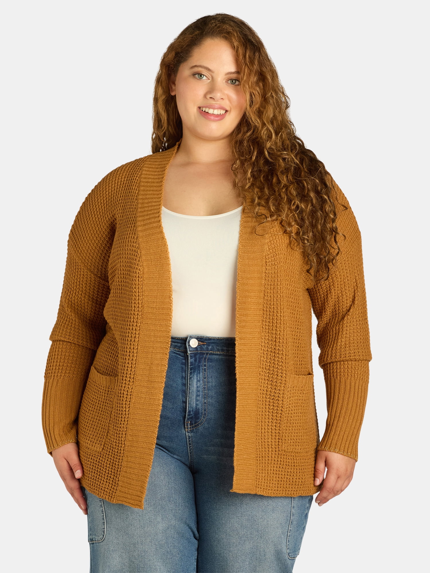 What's Next Women's Plus Size Waffle Knit Open Cardigan, Sizes 1X-4X ...
