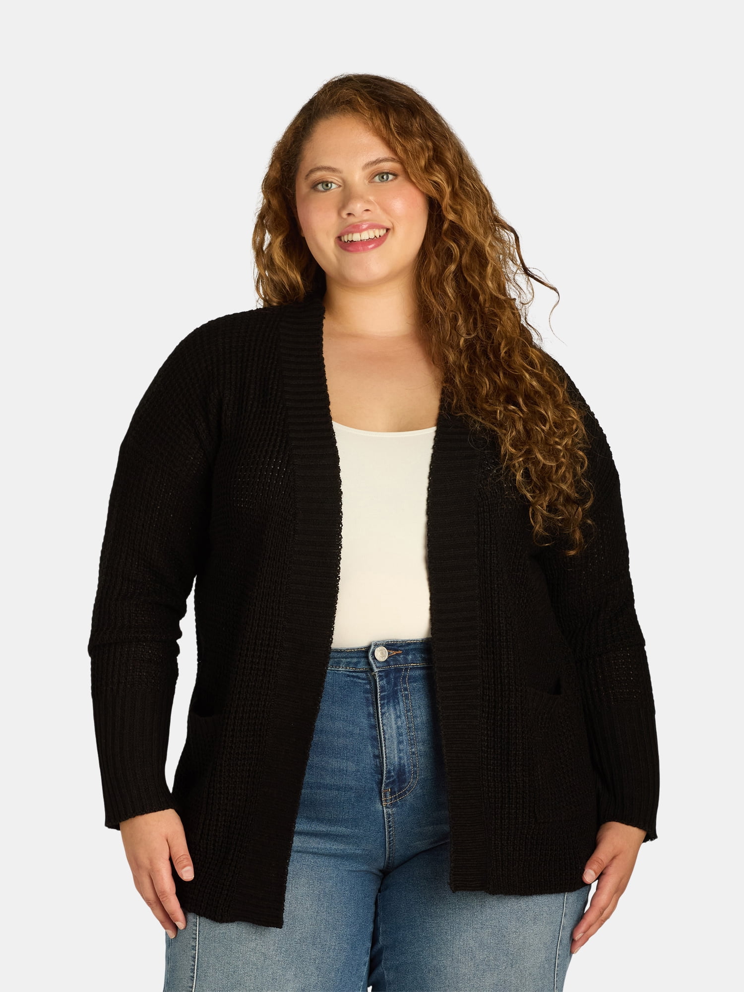 What's Next Women's Plus Size Waffle Knit Open Cardigan, Sizes 1X-4X ...
