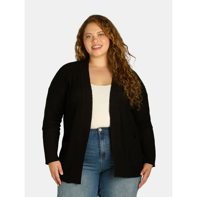 What's Next Women's Plus Size Waffle Knit Open Cardigan, Sizes 1X-4X ...