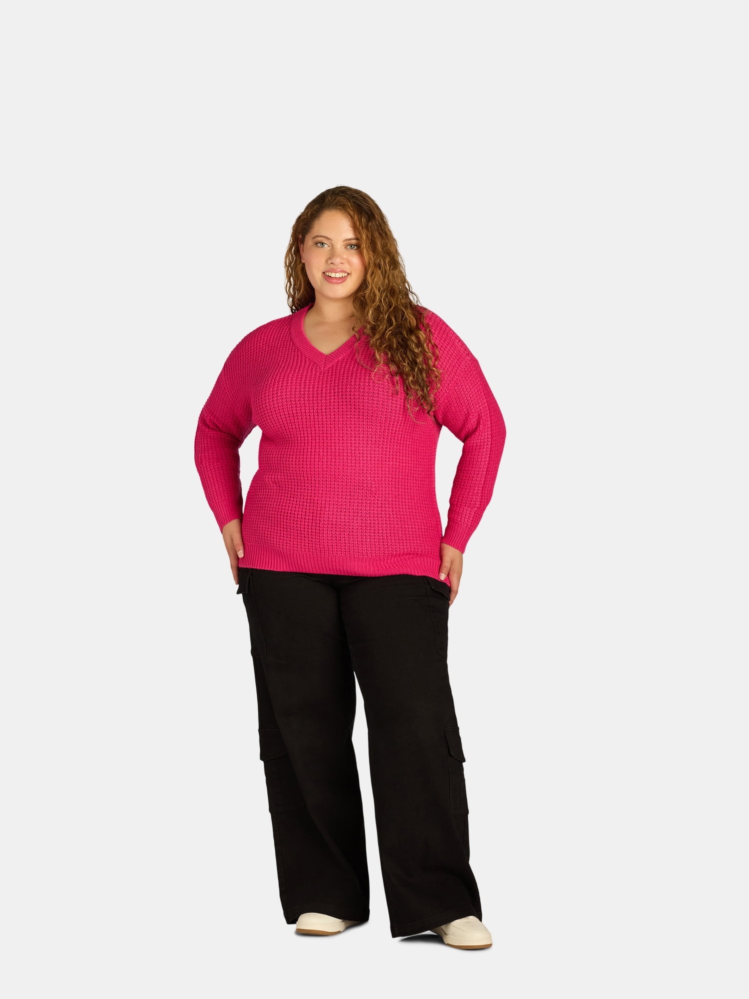Next Plus Size Waffle Knit V-Neck Sweater - Sizes 1X-4X - Walmart.com