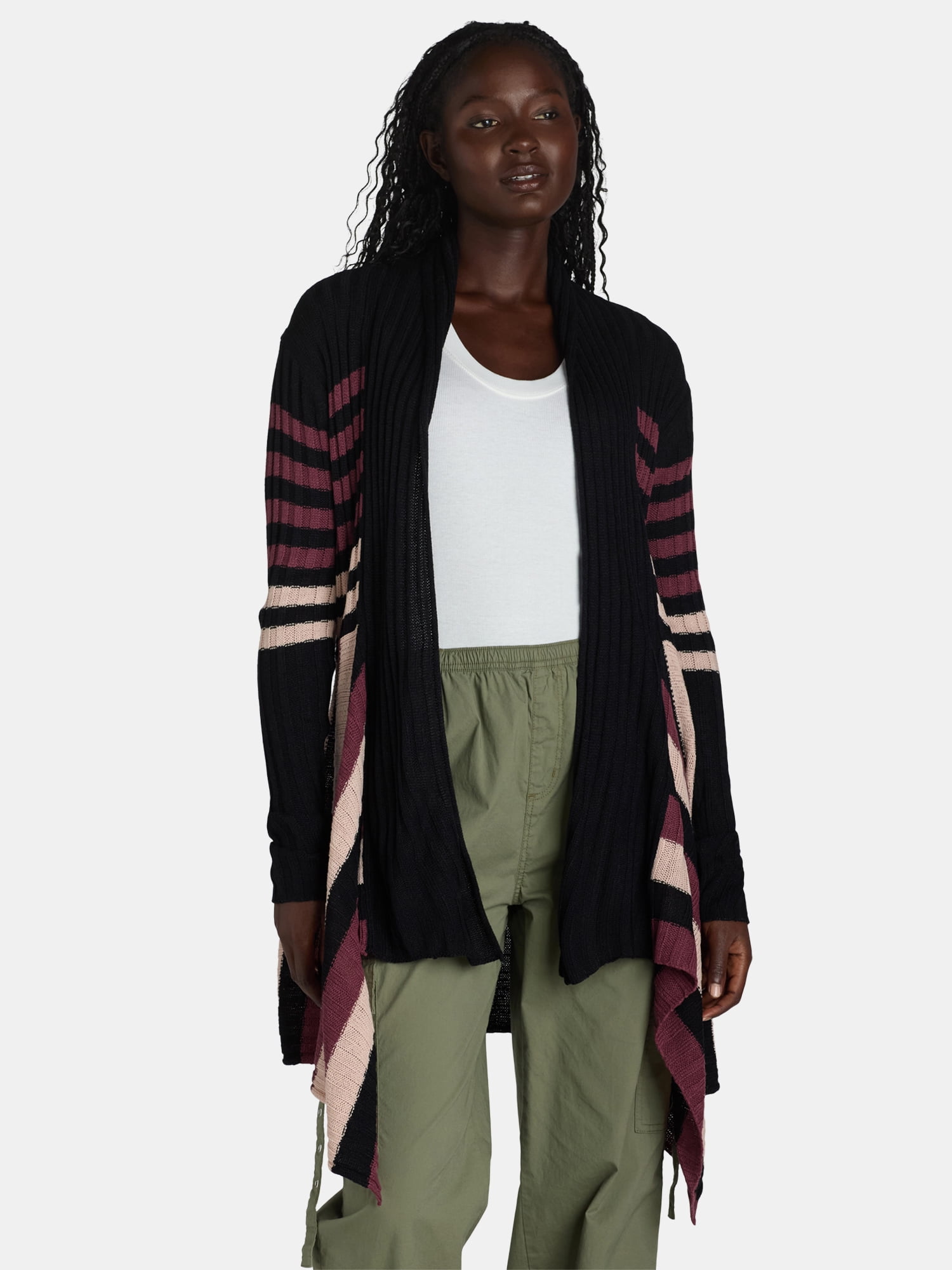 What's Next Women's and Women's Plus Striped Flyaway Cardigan Sweater ...