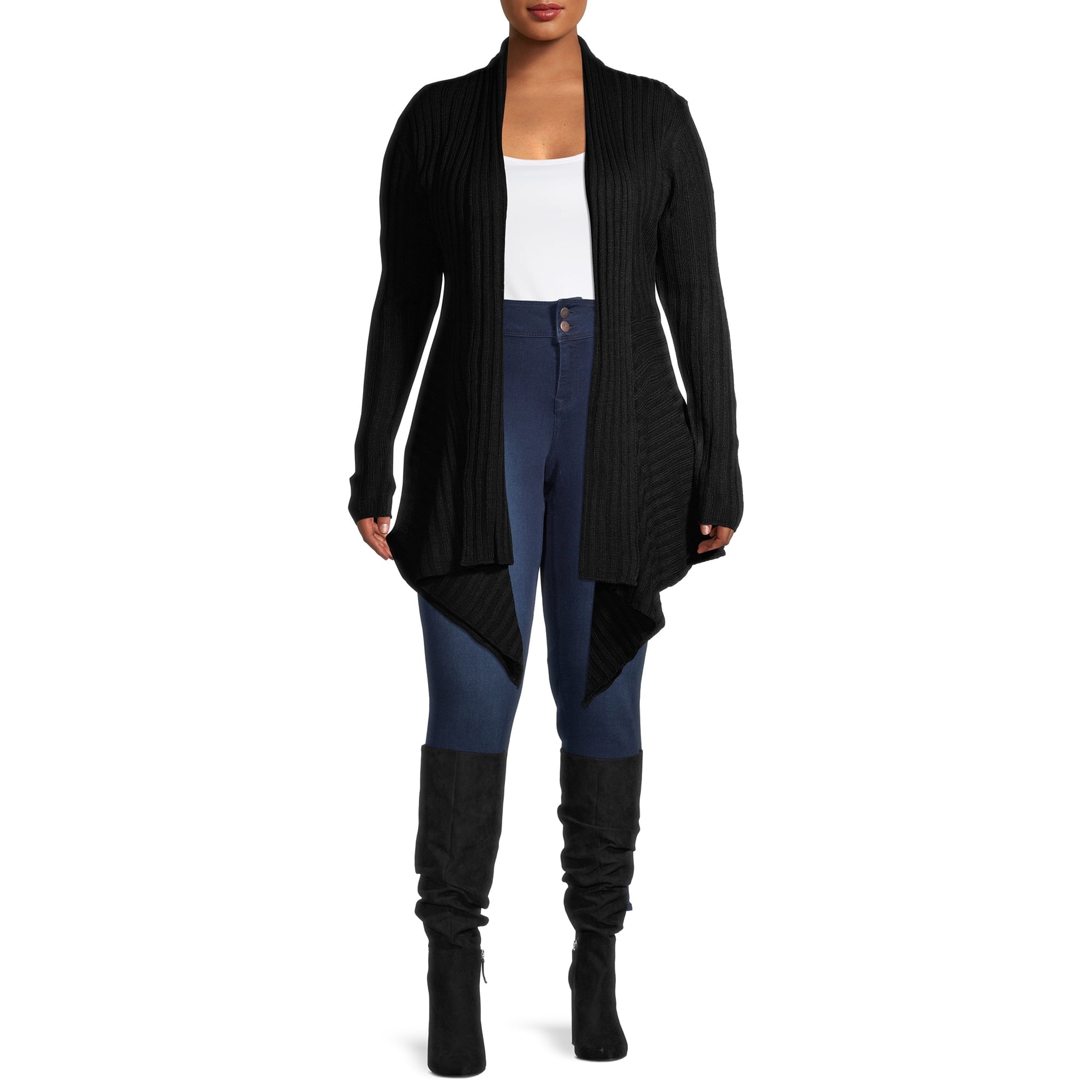What's Next Women's and Women's Plus Ribbed Flyaway Cardigan Sweater ...