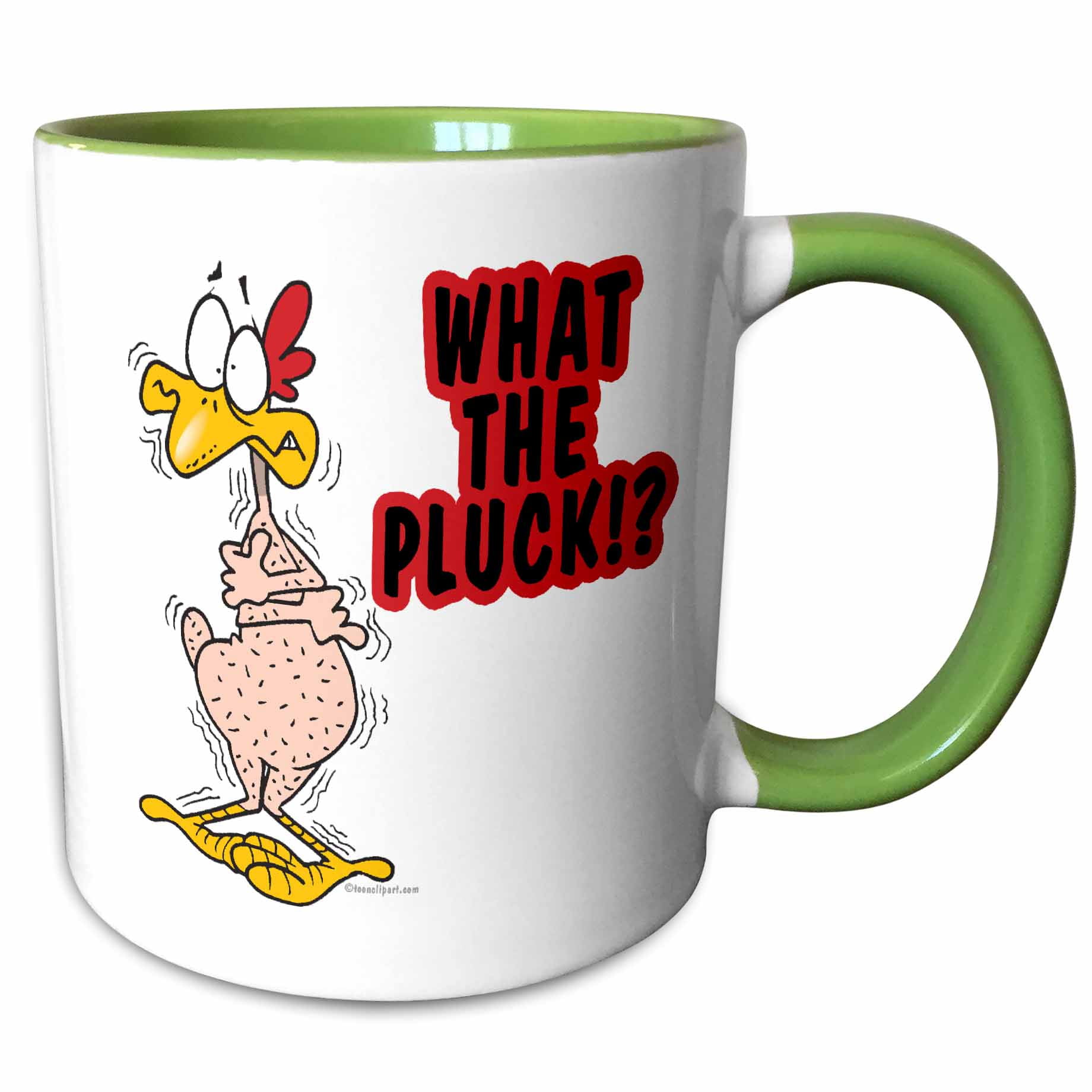 What the Pluck Funny Plucked Chicken Cartoon 11oz Two-Tone Green Mug ...