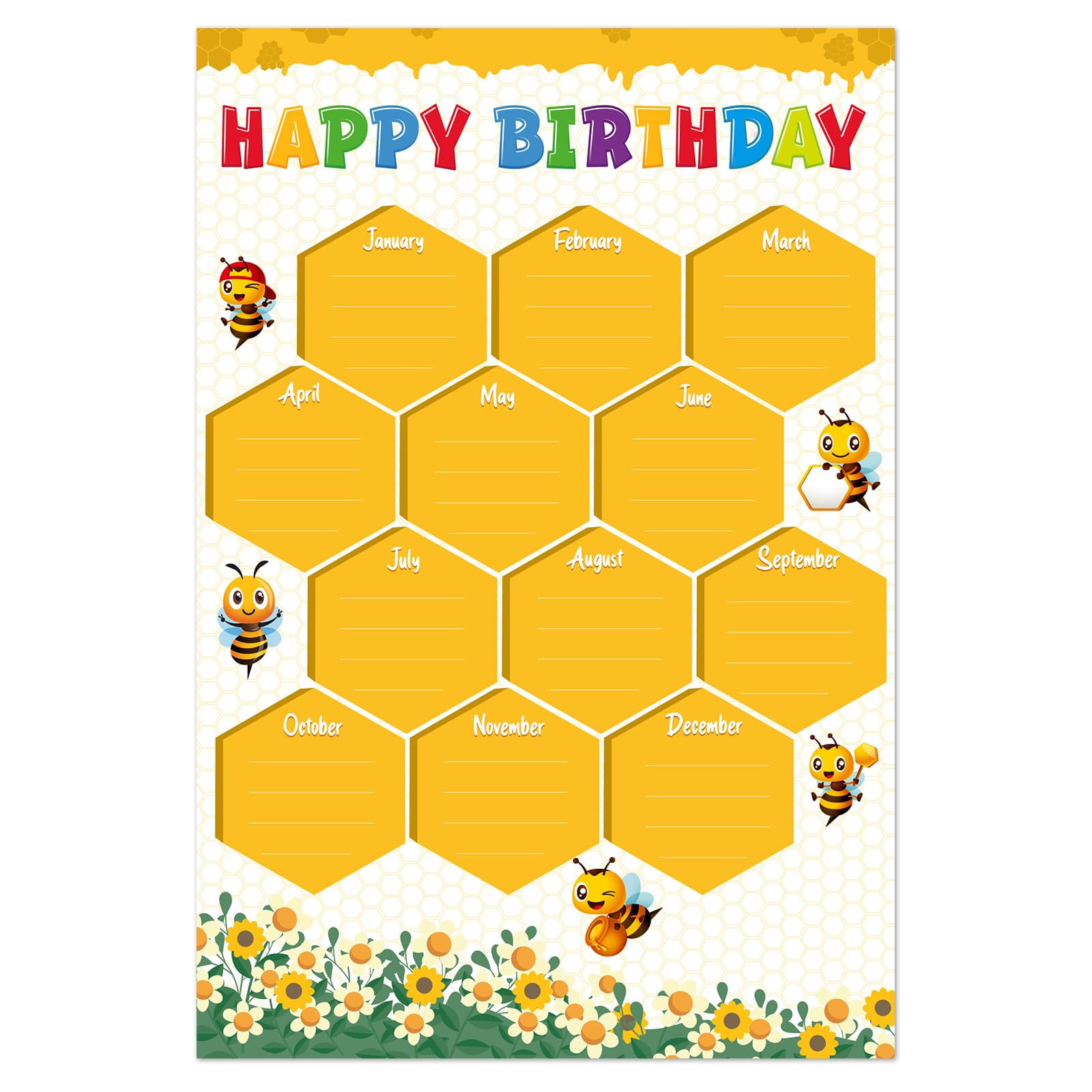 WhatSign Classroom Birthday Chart - Bee SMRHappy Birthday Poster ...