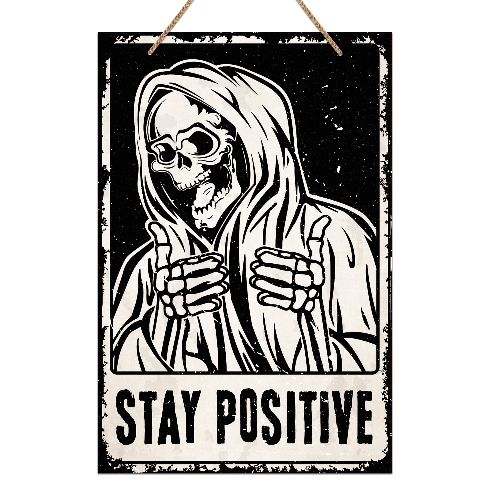 WhatSign Funny Skull Tin Sign - Vintage Stay Positive Skull Signs for ...