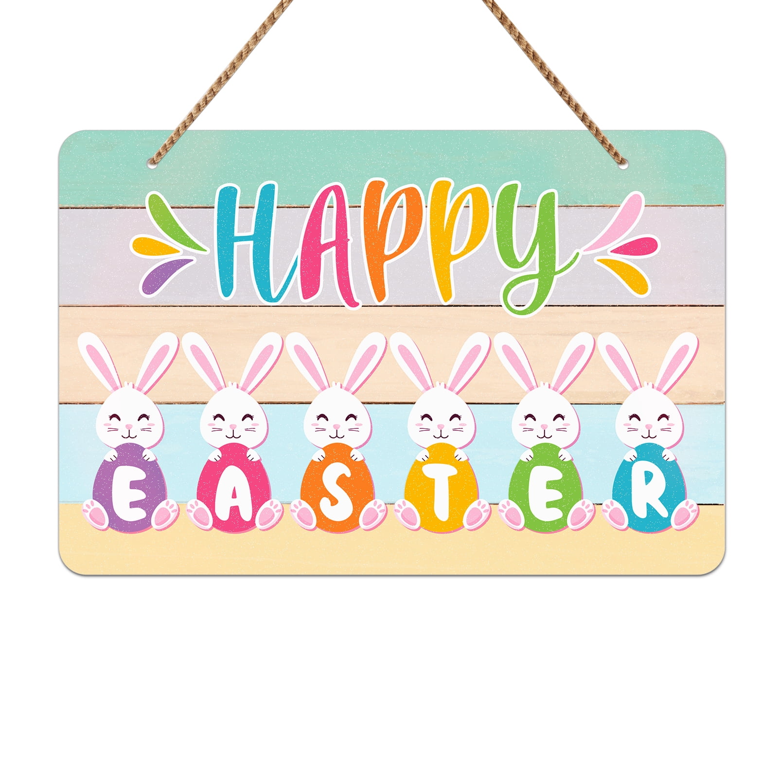 WhatSign Happy Easter Door Sign 8"x12" Colorful Bunny Rabbit Decor ...