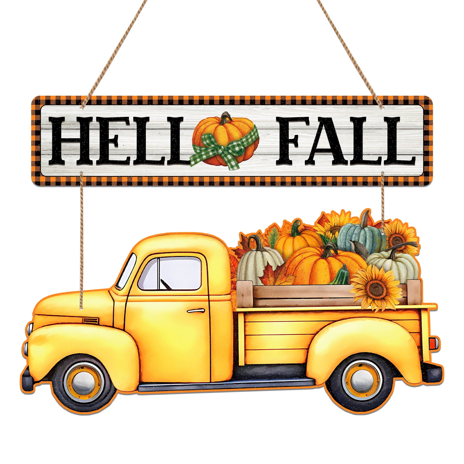 WhatSign Hello Fall Truck Sign Pumpkin Front Door Hanger Thanksgiving ...