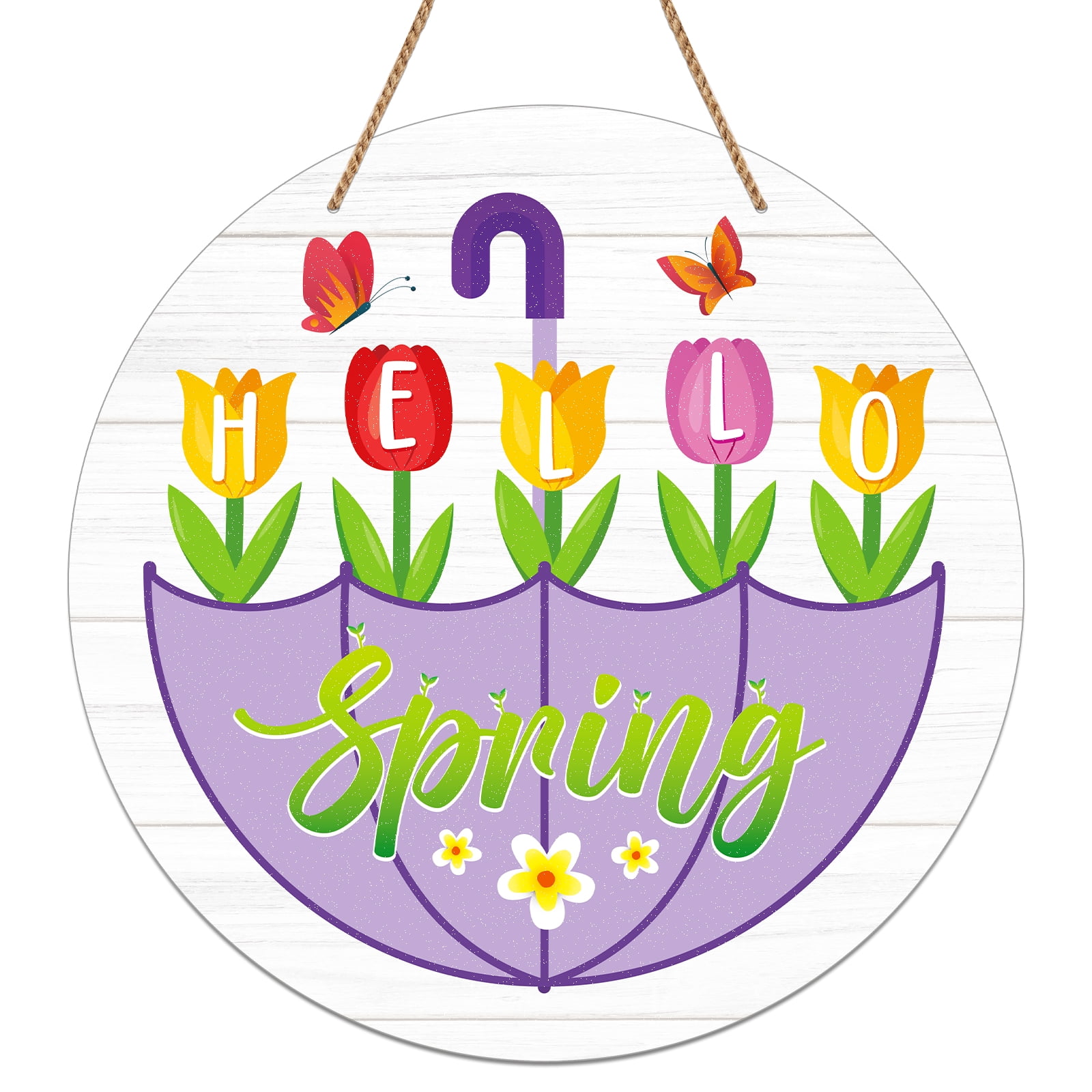 WhatSign Hello Spring Door Sign,11.8" Colorful Flowers Spring ...