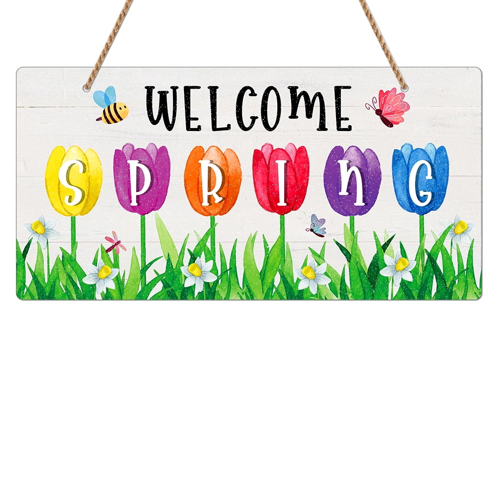 WhatSign Hello Spring Decor Hanging Outdoor Door Sign, 6"x12 ...