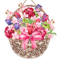 WhatSign Hello Spring Wreath Sign for Front Door Colorful Fence Flowers ...