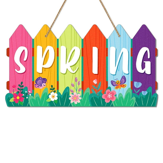 WhatSign Hello Spring Wreath Sign for Front Door Colorful Fence Flowers ...