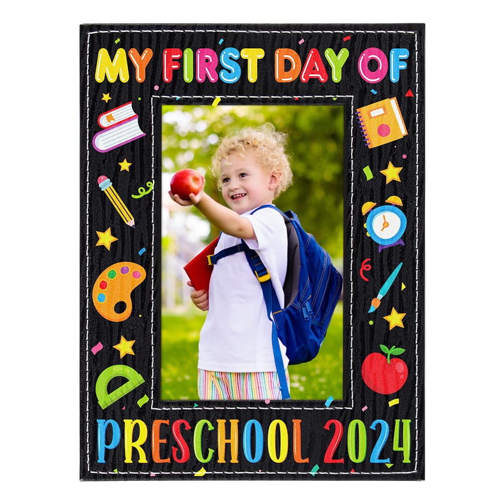 WhatSign My First Day of Preschool 2024 PU Leather Photo Frame, 6.3" x ...
