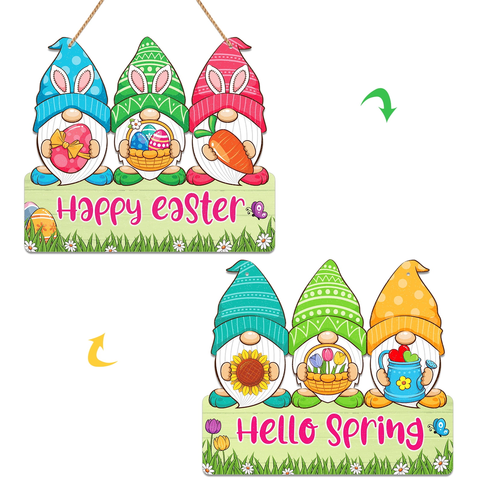WhatSign Reversible Hello Spring/Happy Easter Door Sign Decor Double ...