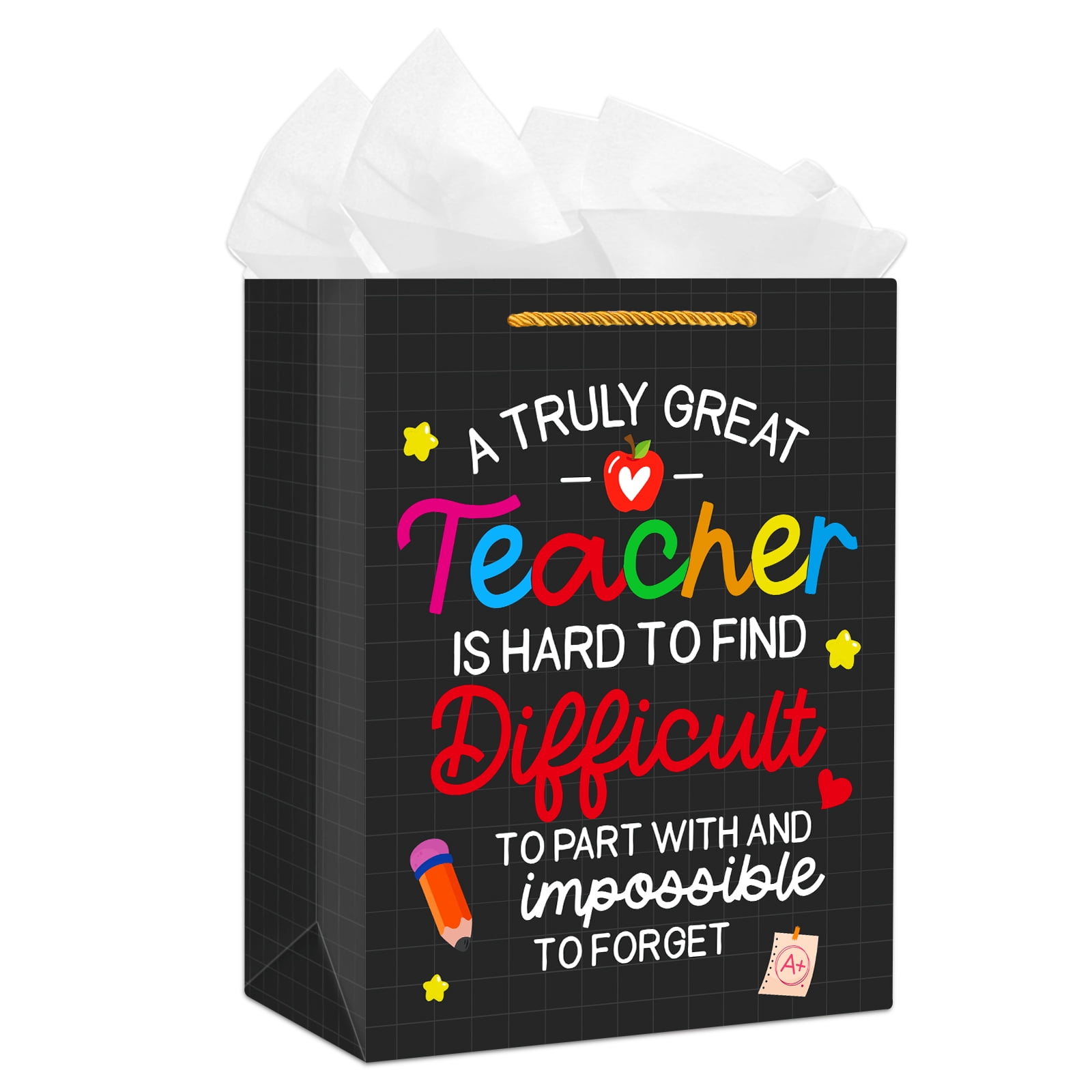 WhatSign Teacher Gift Bag with Handle 11.5" Large Teacher Appreciation ...
