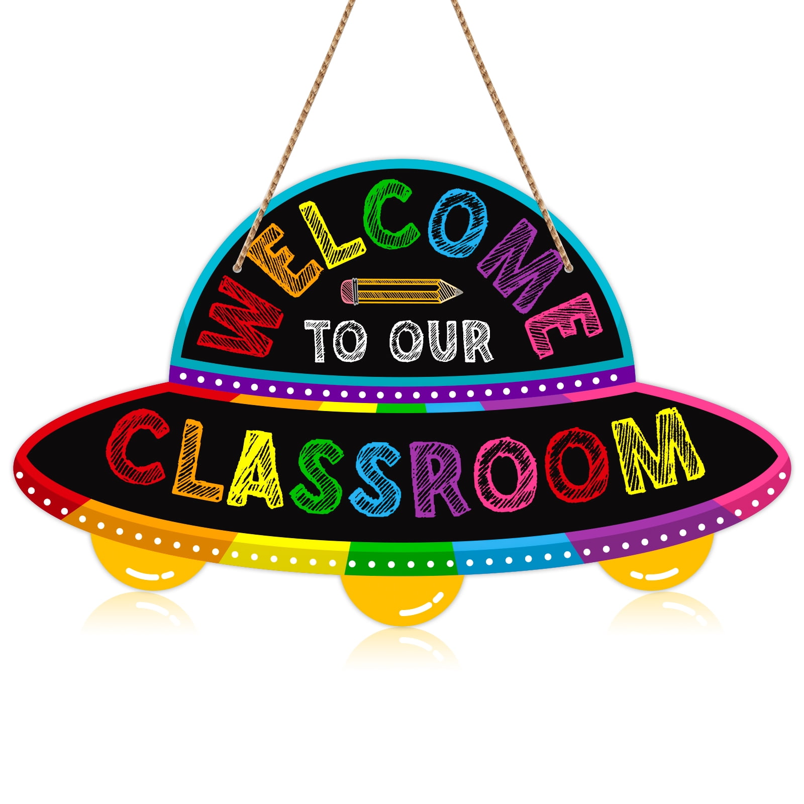 WhatSign Welcome to Our Classroom Sign - 14.5" X 9" Space Ship Shape ...