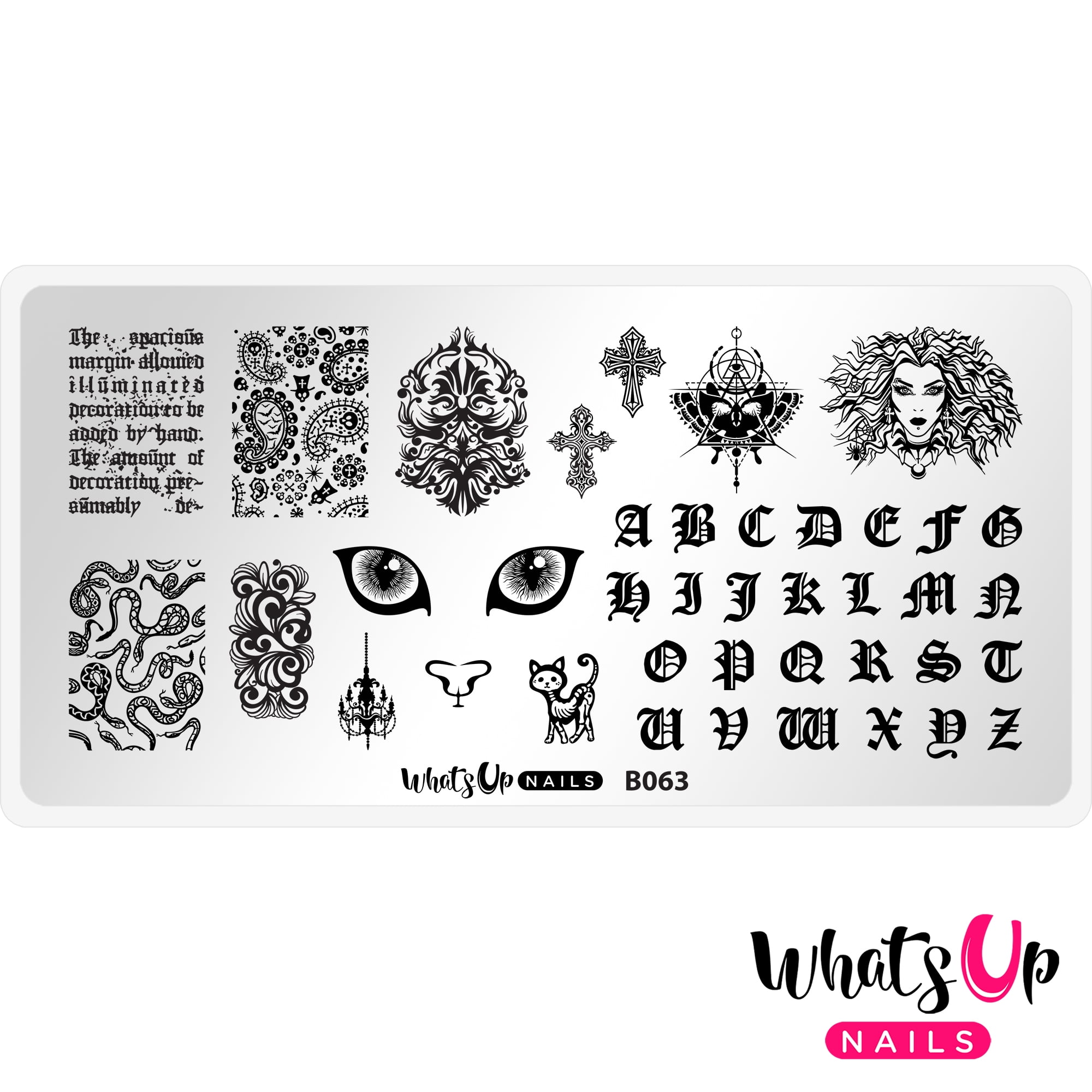 Whats Up Nails B063 Goth is the New Black Metal Stamping Plate for Nail ...