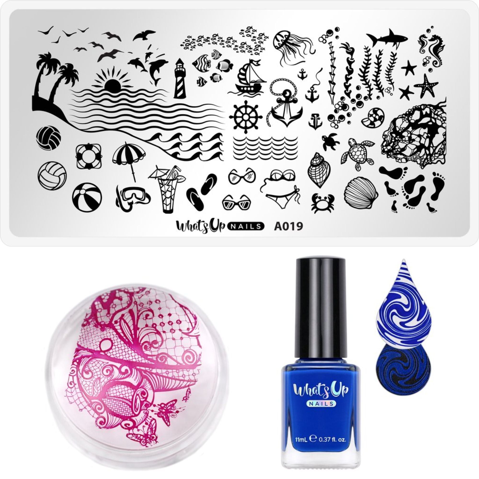 Whats Up Nails Stamping Starter Kit (A019 Beach Mode, Jay for a Day ...