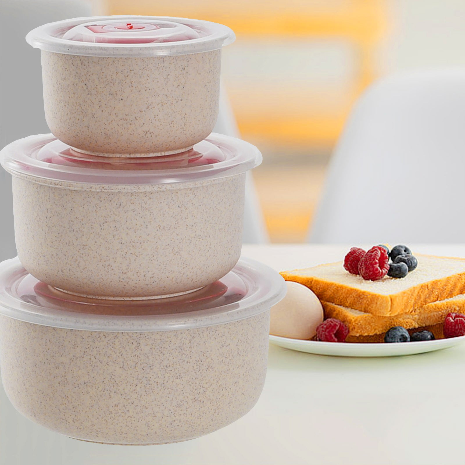 Wheat Bowl Set With Lid Airtight Bowl Food Storage Containers Microwave ...