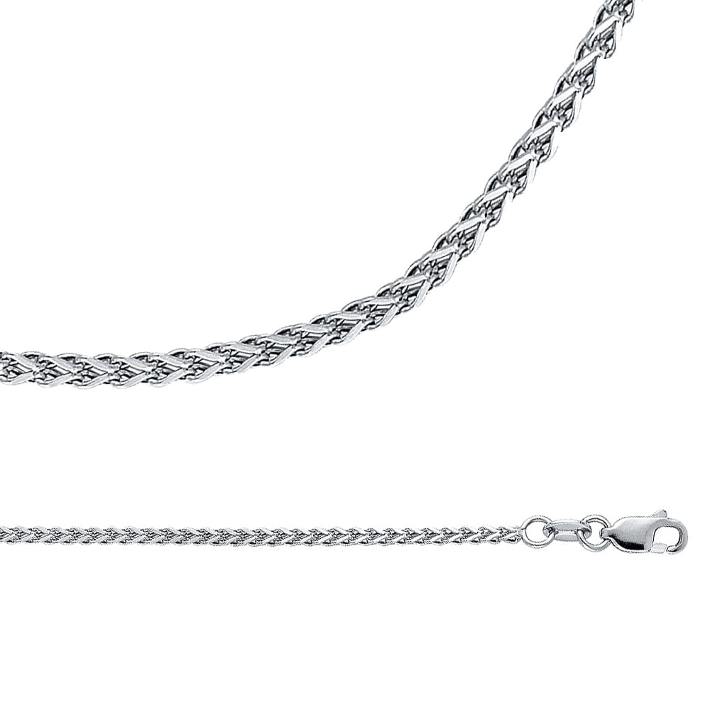14k Real Solid White Gold Wheat Chain Necklace, Flat Franco Square ...