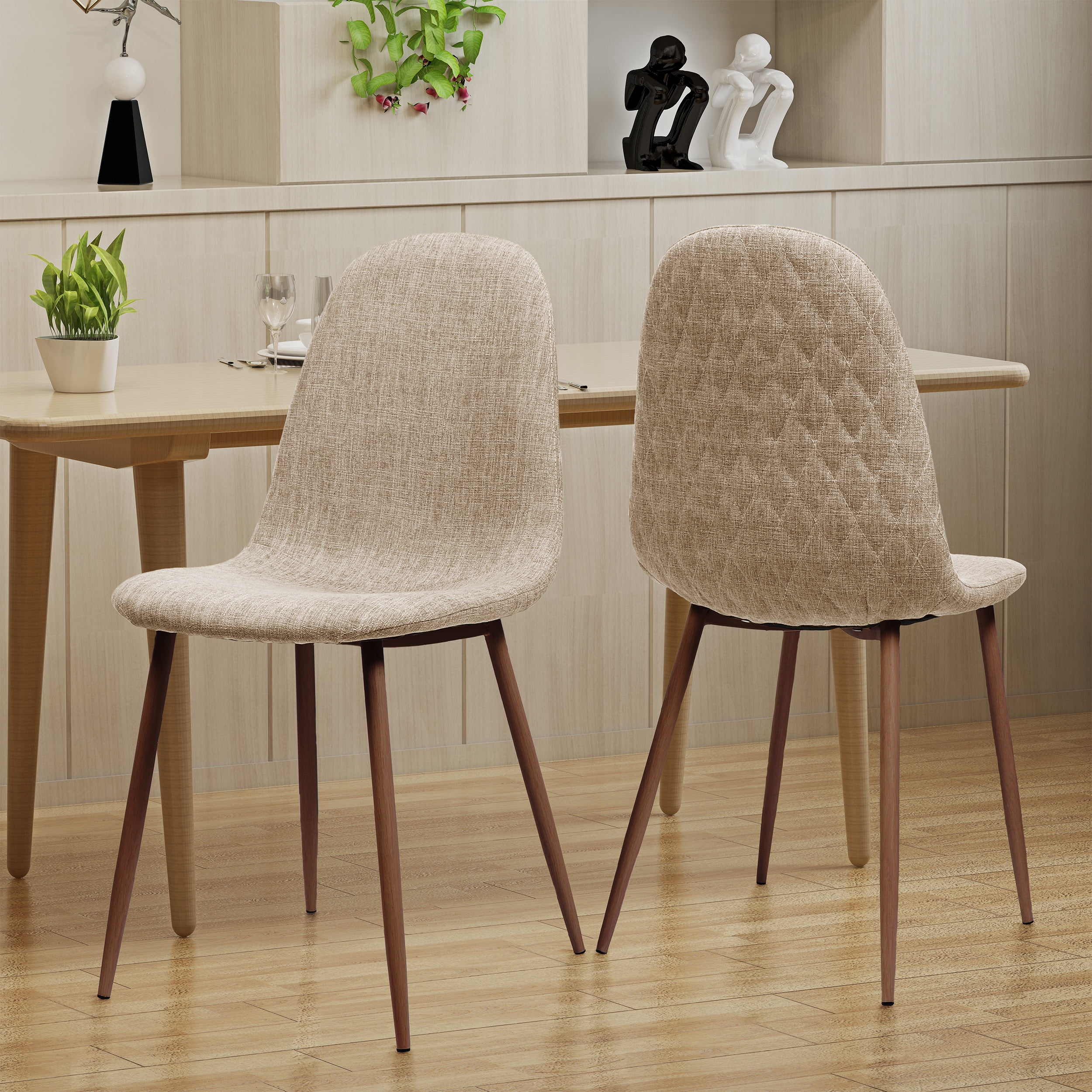 Wheat Fabric Dining Chairs (Set of 2) - Iron Legs w/ Wood Finish, 18 ...