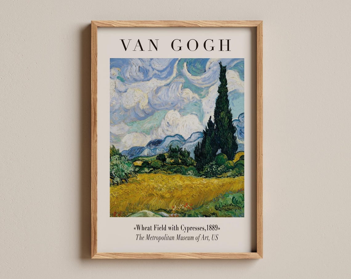 Wheat Field With Cypresses Print, Vincent Van Gogh Landscape Painting ...